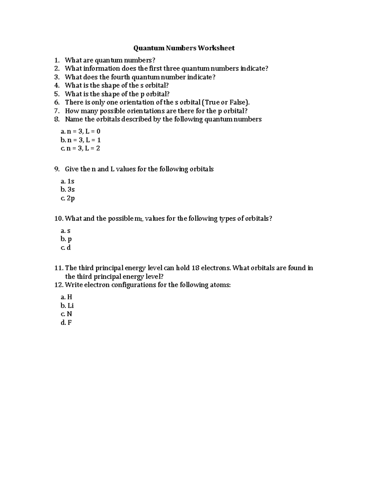 Quantum-Numbers-Worksheet - Quantum Numbers Worksheet What are quantum numbers? What information ...