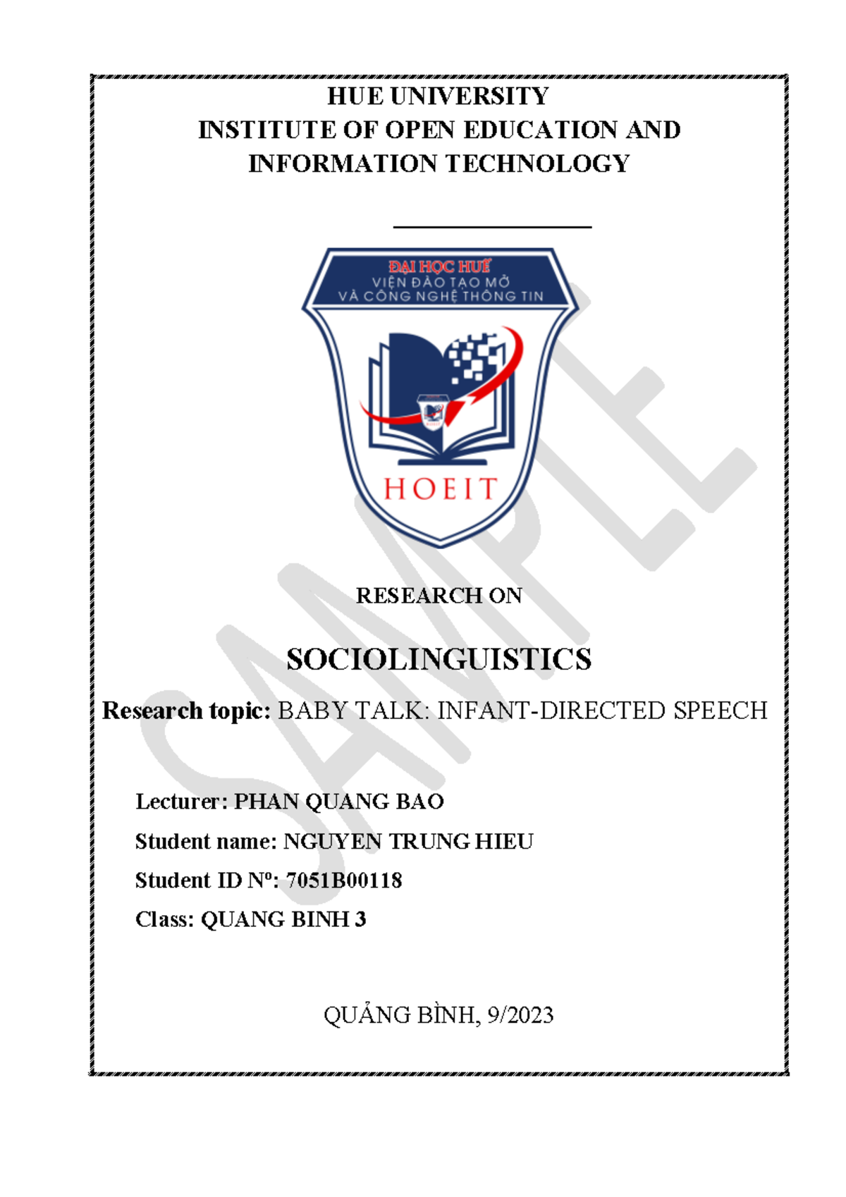 Nguyen Trung HIEU-7051B00118- Quang BINH 3 - HUE UNIVERSITY INSTITUTE ...