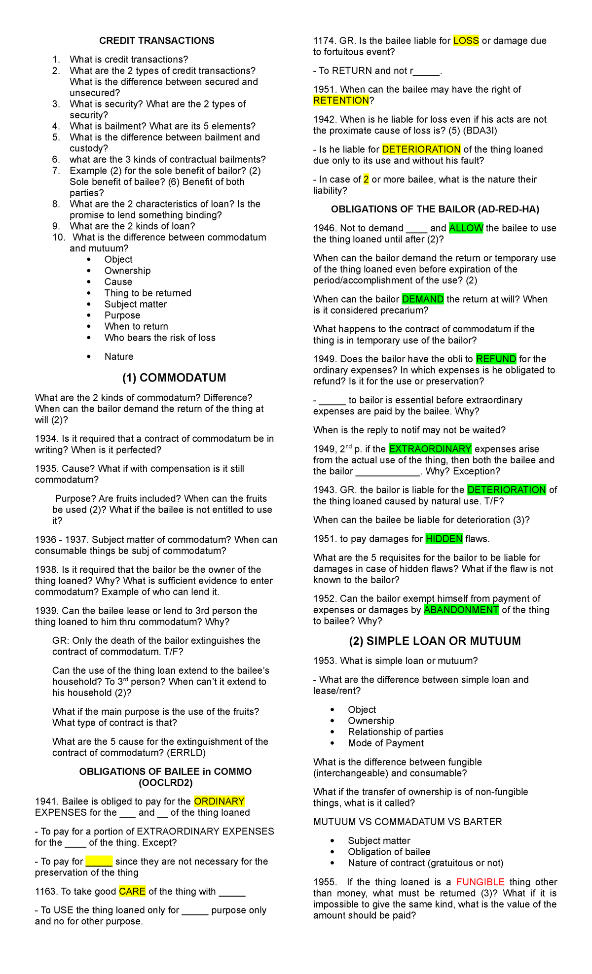 Review Questions Credit Transactions - CREDIT TRANSACTIONS What is ...