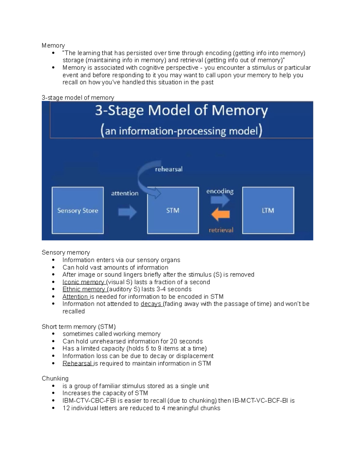Psyc1010 Test 3 Notes Memory The Learning That Has Persisted Over