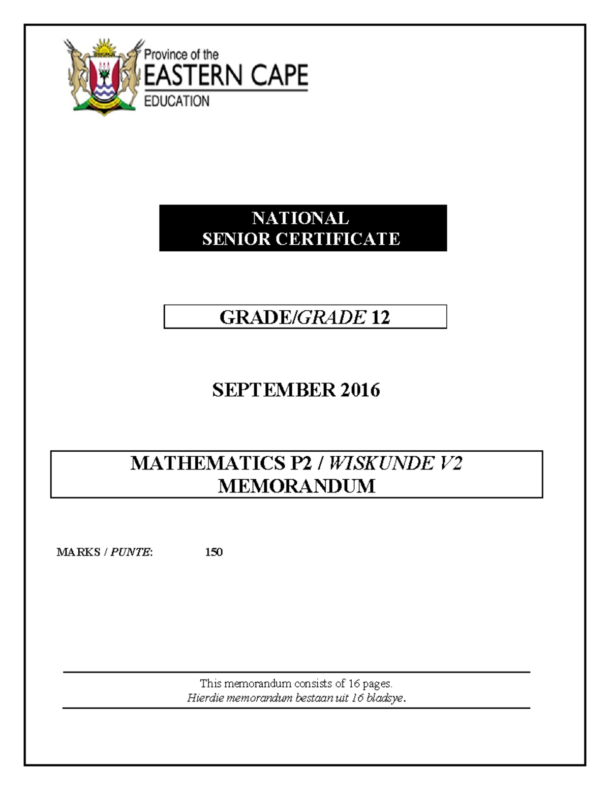 Maths P2 Memo 2 - Mathe - NATIONAL SENIOR CERTIFICATE GRADE/GRADE 12 ...