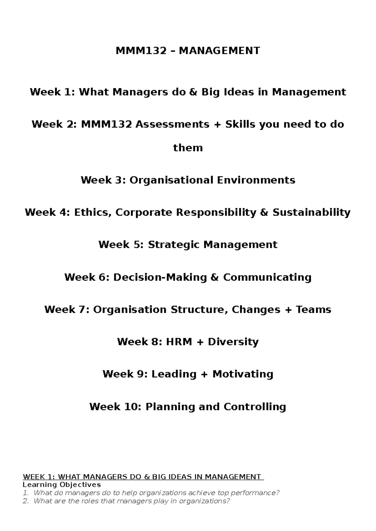 MMM132 - Thorough Management Notes For Semester Use - MMM132 ...