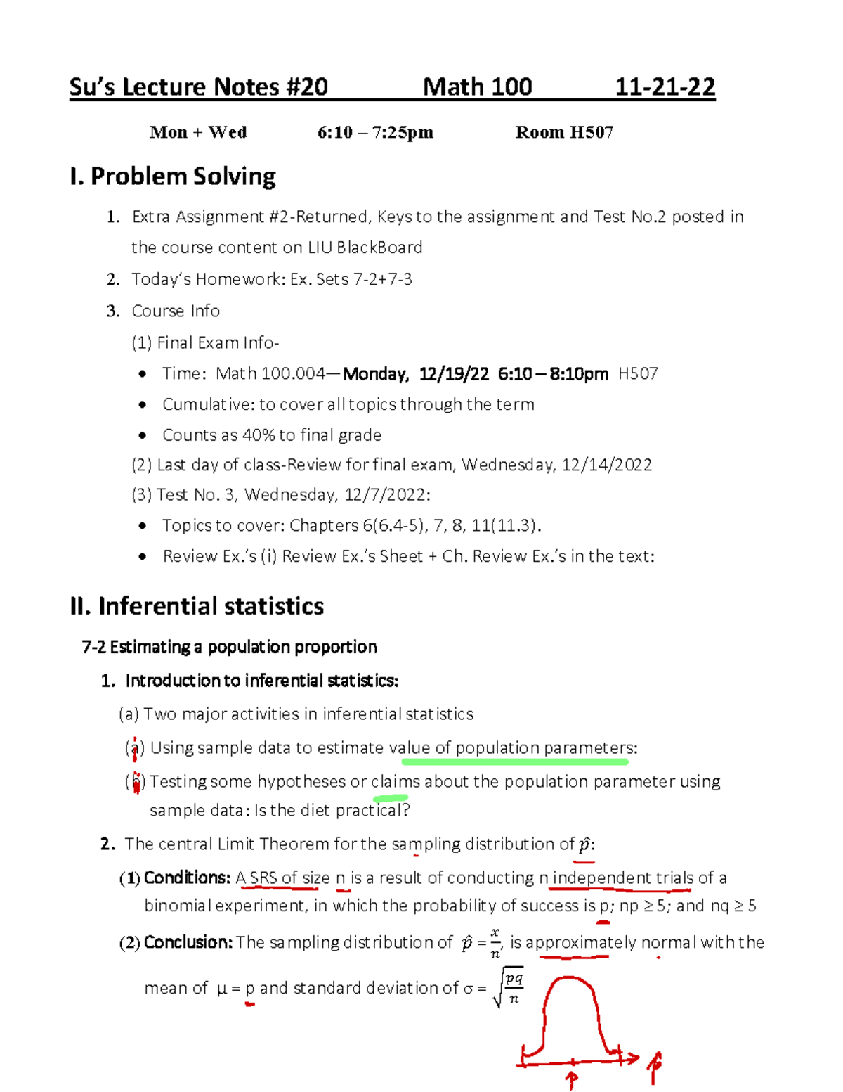 Class Note #20 - Math100 - ^Ƶ͛Ɛ >ĞĐƚƵƌĞ EŽƚĞƐ η 20 Math 100 11-21- Mon ...