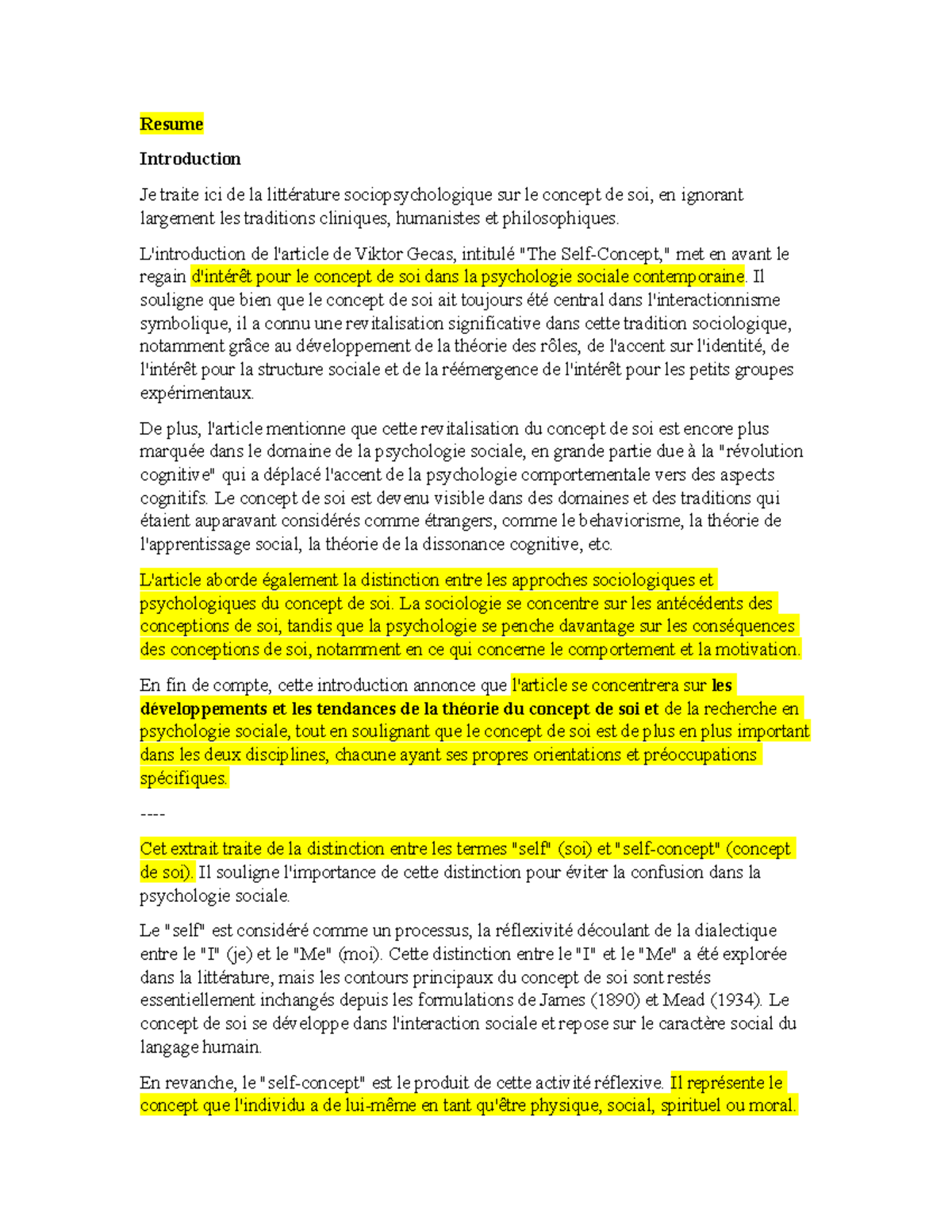 02 Gecas The self-concept ASR 1982 - Resume Introduction Je traite ici ...