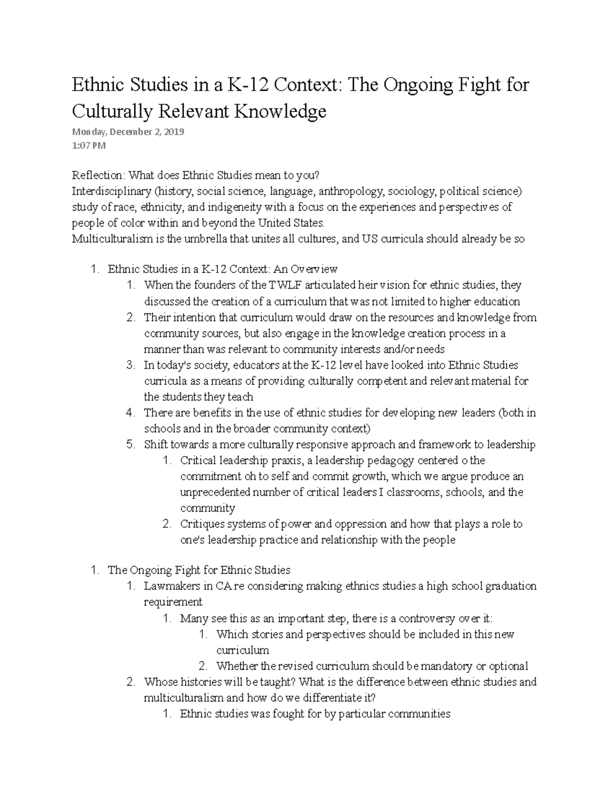 Ethnic Studies in a K-12 Context: The Ongoing Fight for Culturally ...