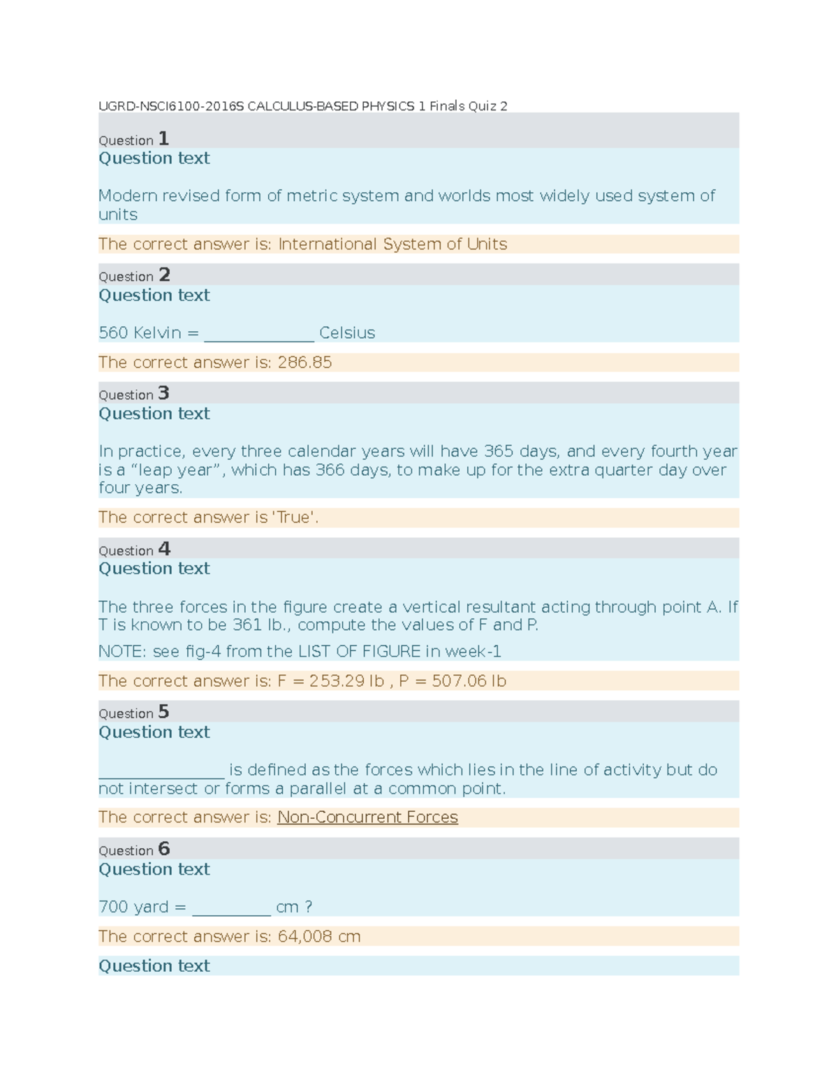 Exam 2020, questions and answers - UGRD-NSCI6100-2016S CALCULUS-BASED ...
