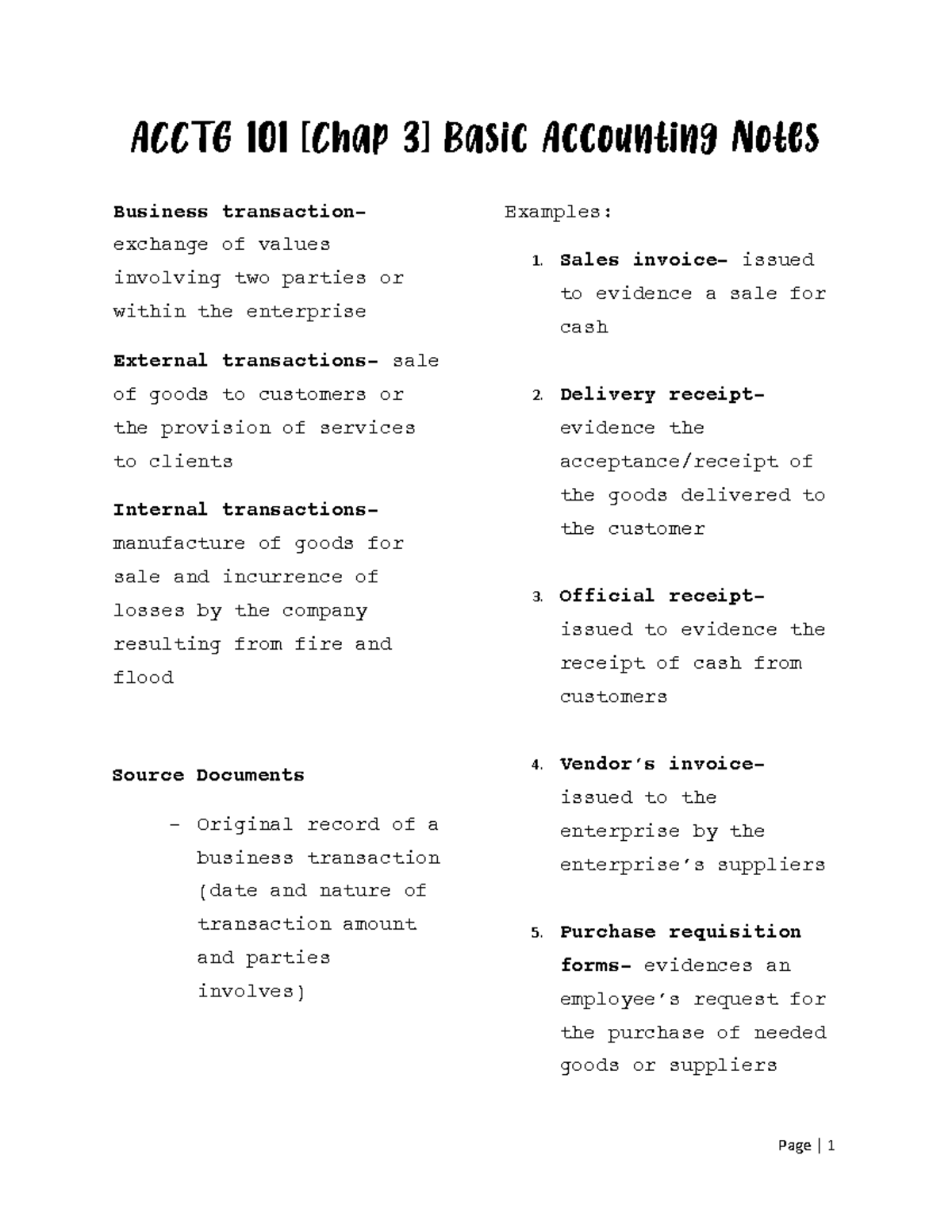 ACCTG 101 [Chap 3] Basic Accounting Notes - ACCTG 101 [Chap 3 ] Basic ...