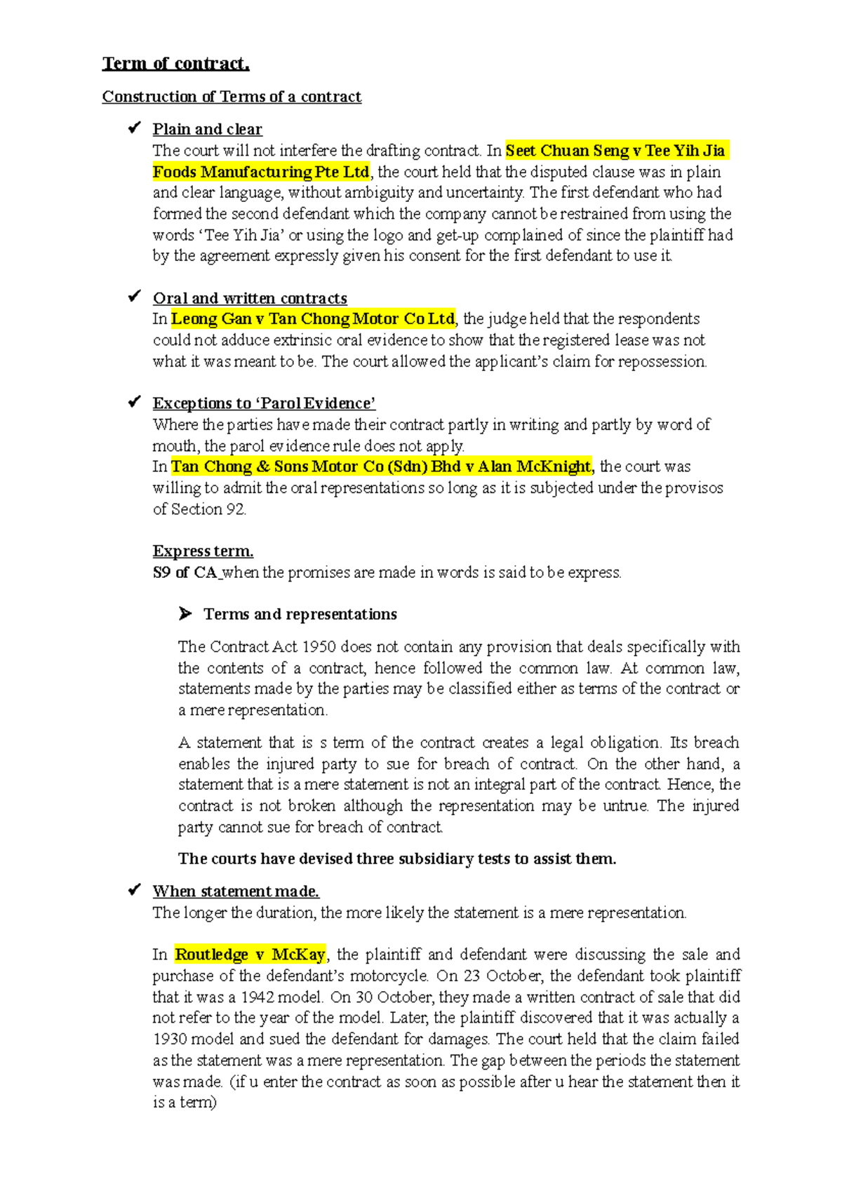 Notes for topic of contract term (express term) - Term of contract ...