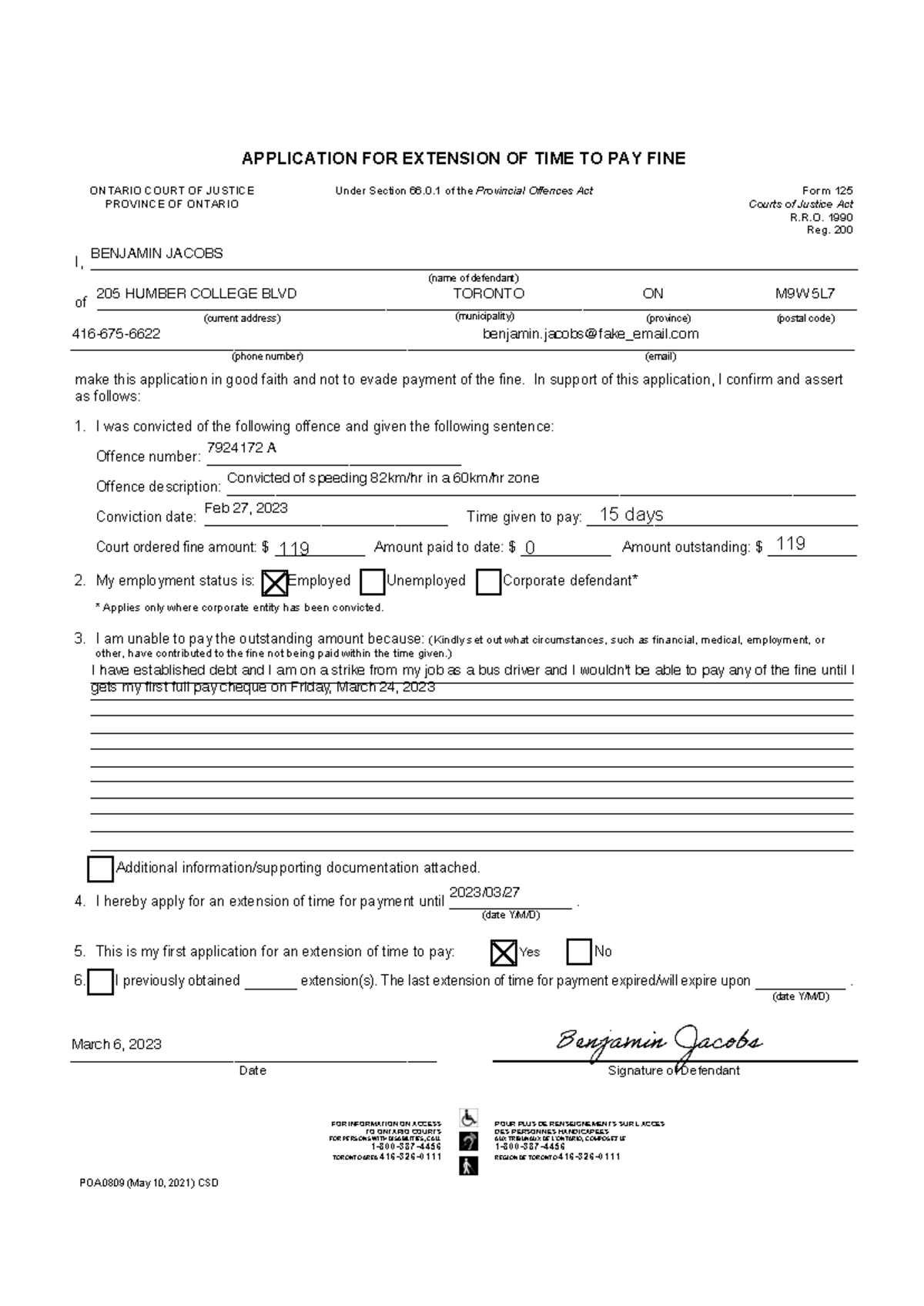 Form 125 - Form 125 - APPLICATION FOR EXTENSION OF TIME TO PAY FINE ...