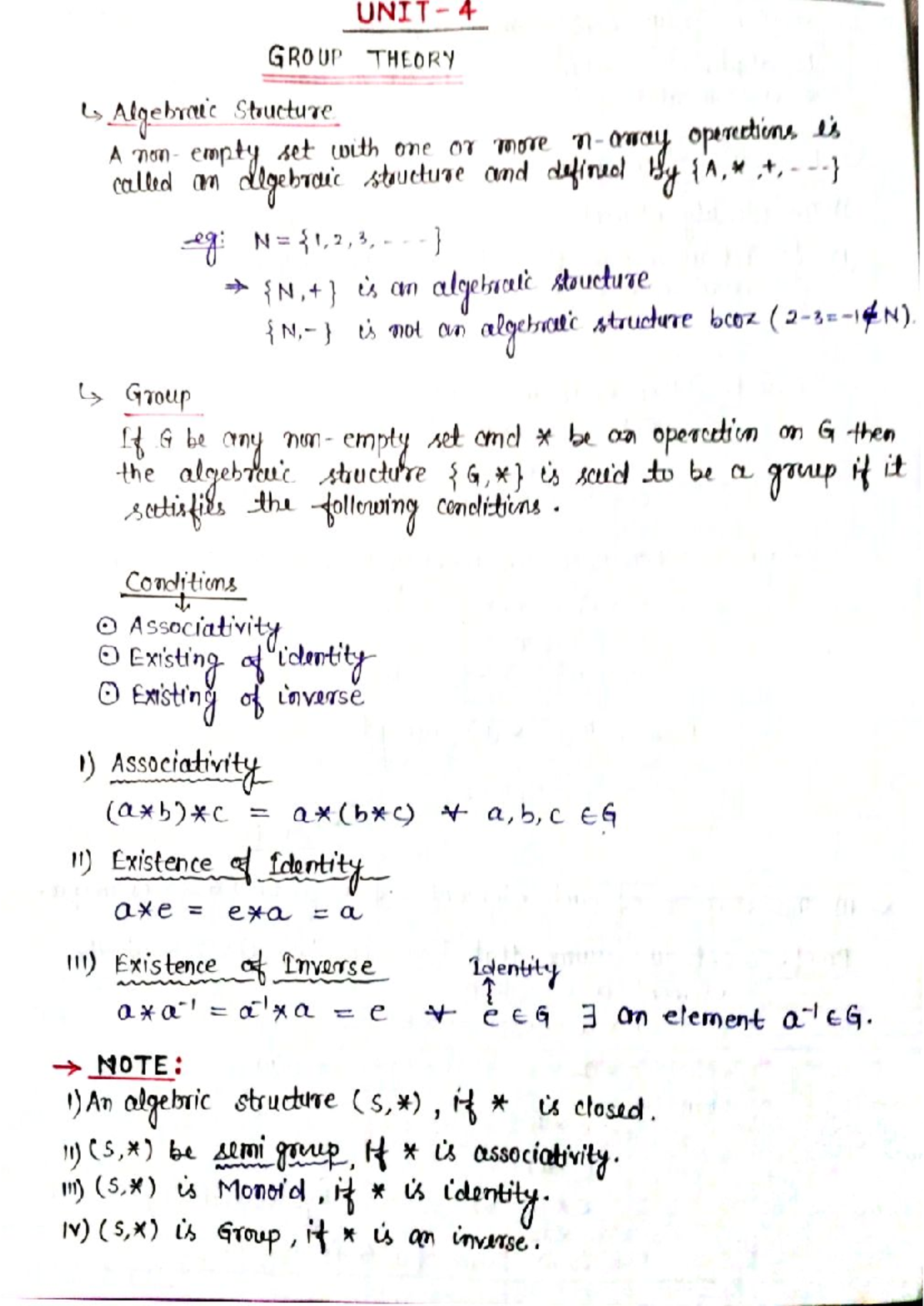 Unit 4 - Unit 4 notes - UNIT 4 GROUP THEORY A empty set with one or ...