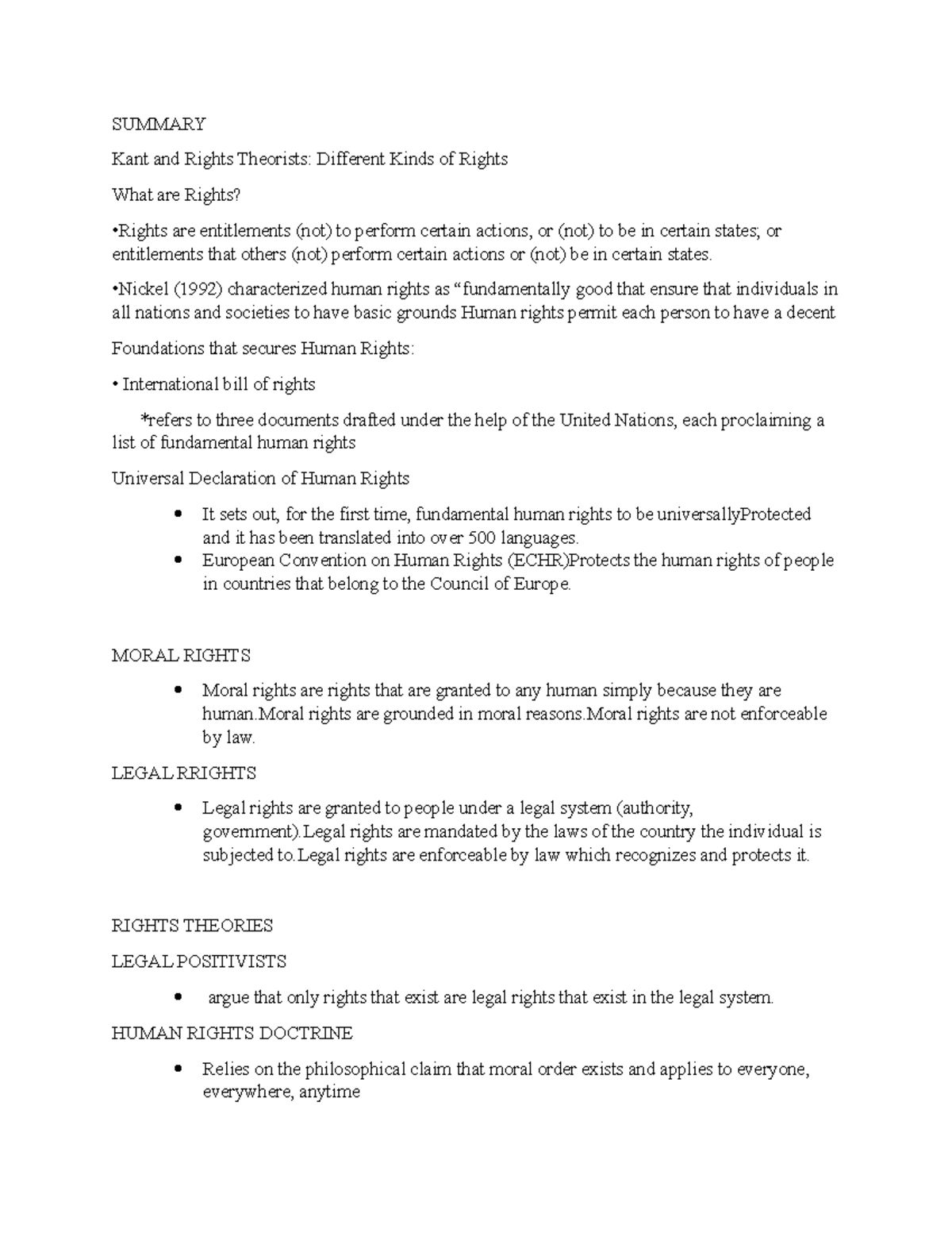 Summary 2 - Notes - SUMMARY Kant and Rights Theorists: Different Kinds ...