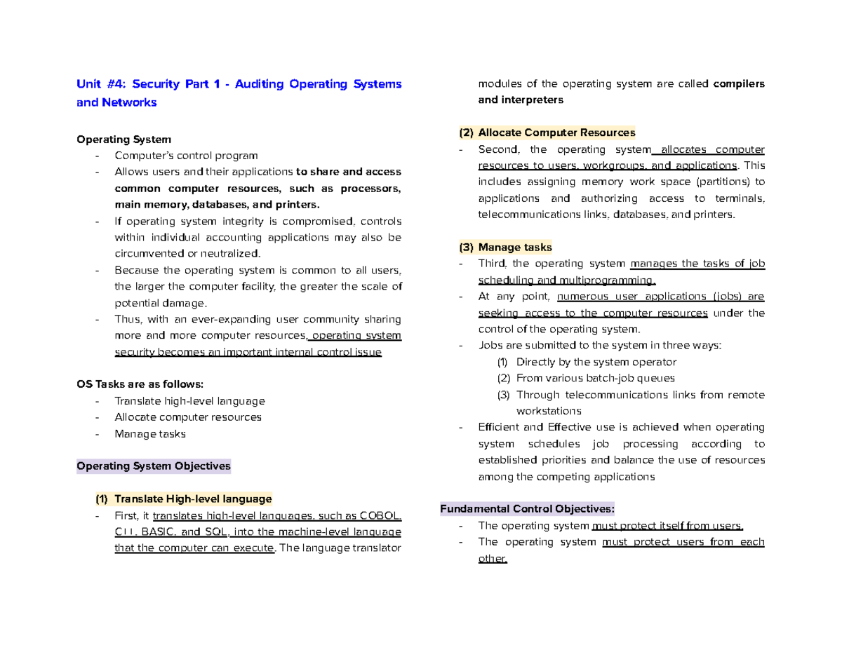 Unit 4-6 - rverg - Unit #4: Security Part 1 - Auditing Operating Systems and Networks Operating ...