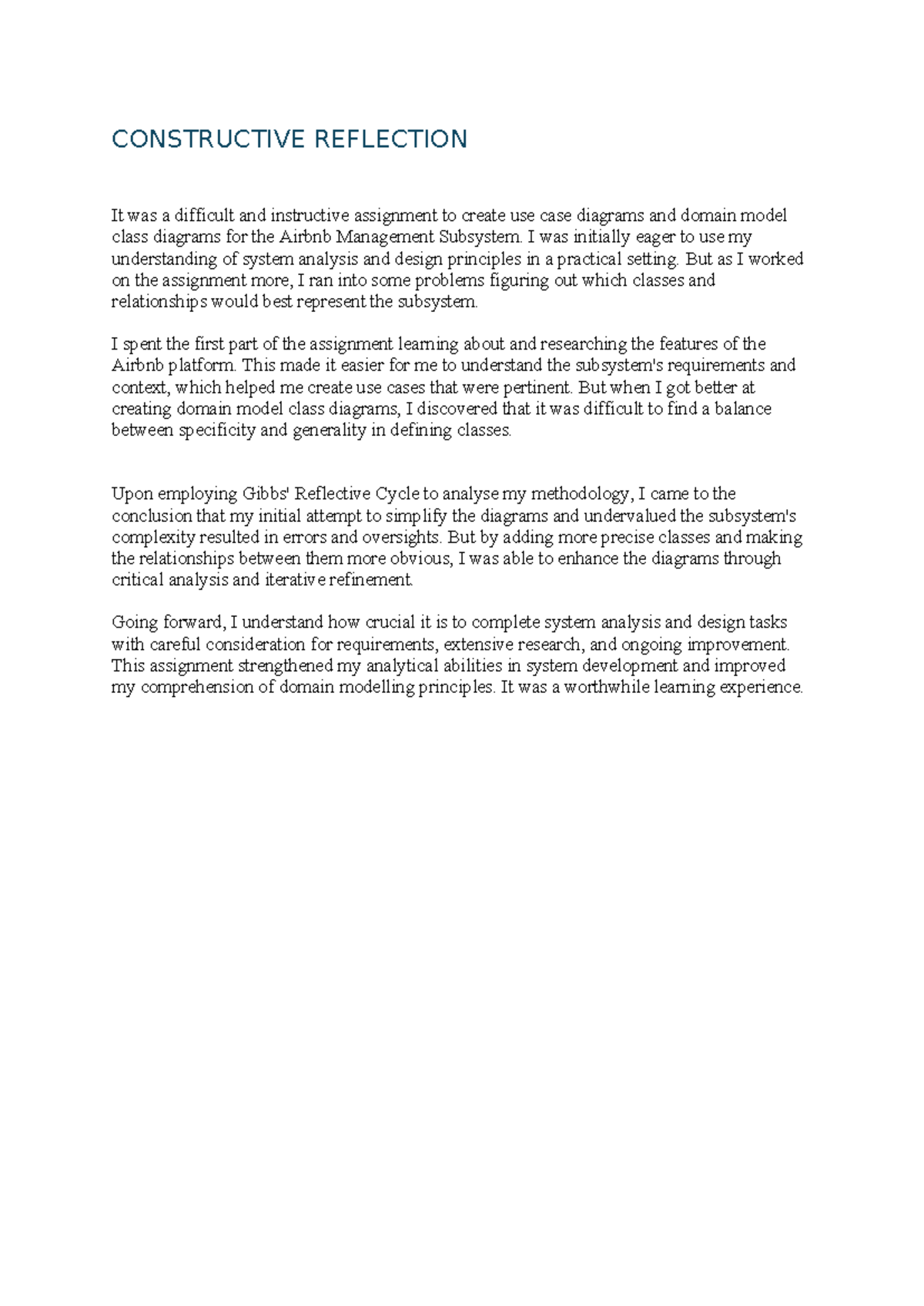 Reflection - itech - CONSTRUCTIVE REFLECTION It was a difficult and instructive assignment to ...