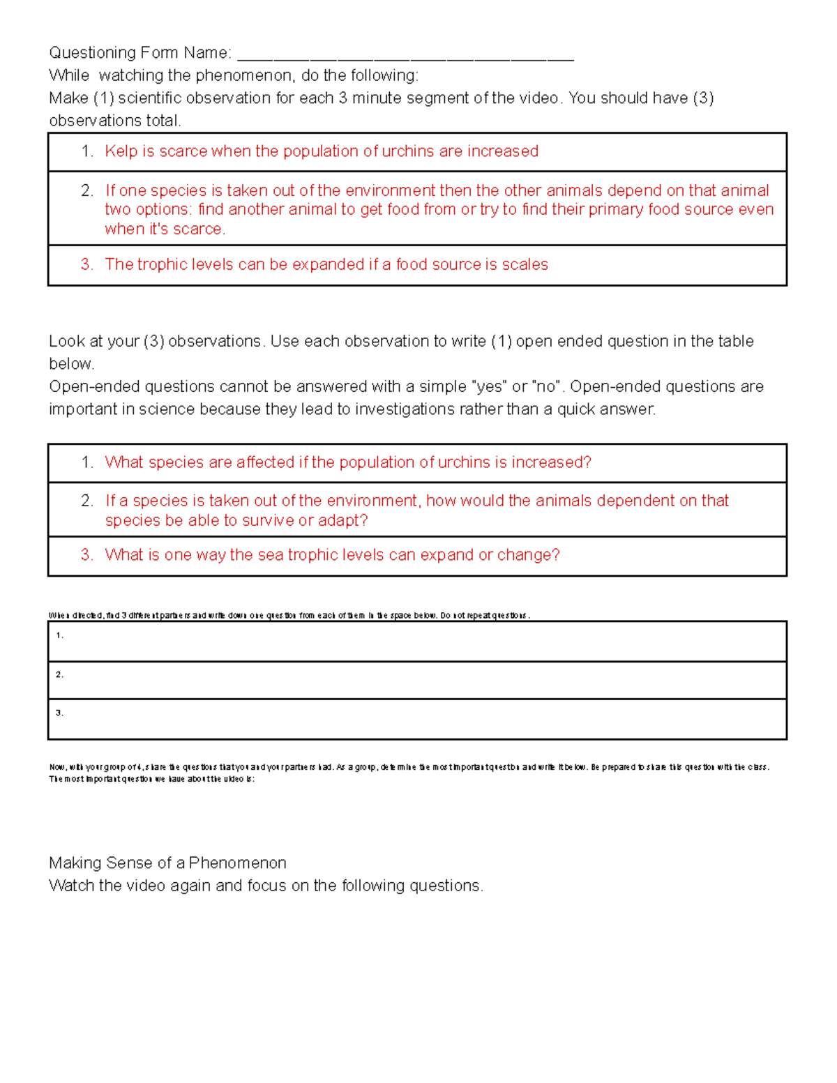 Copy of LAuch Homeostasis Questioning Form - Questioning Form Name ...