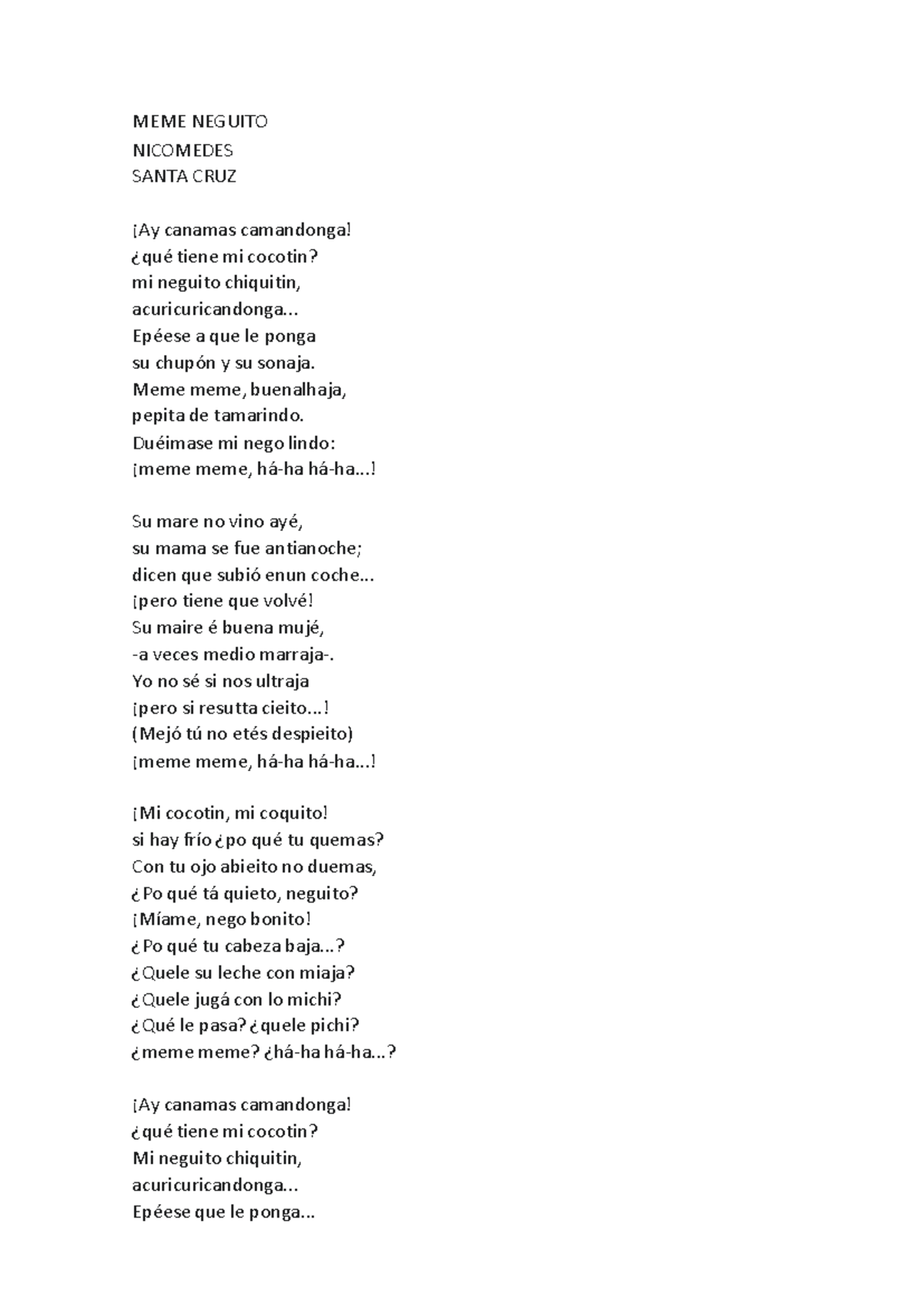 Poema MEME Neguito - personal social - MEME NEGUITO NICOMEDES SANTA ...