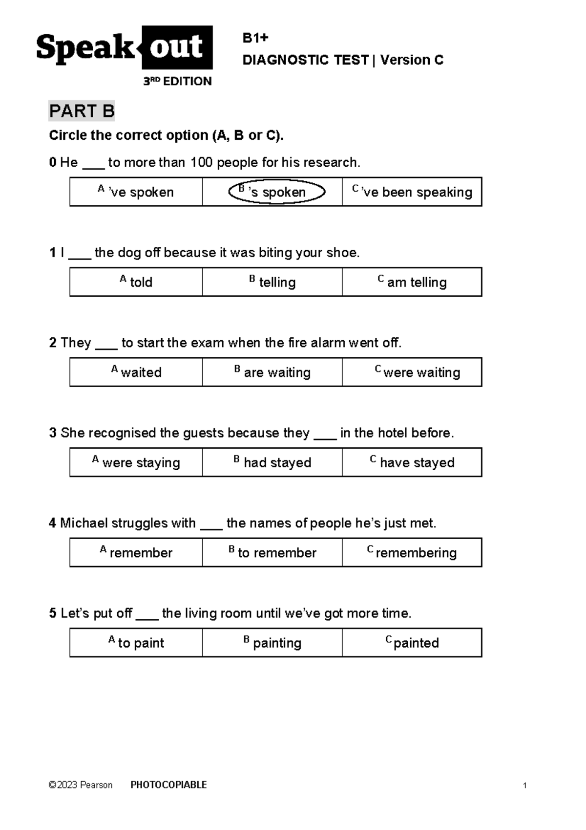 SO3 B1+ Diagnostic Test Part B Version C - DIAGNOSTIC TEST | Version C ...