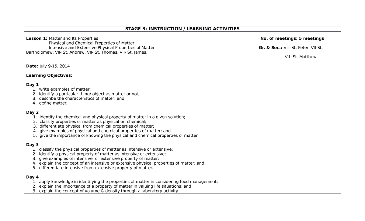 Properties Of Matter Lesson Plan at Neomi Ingram blog