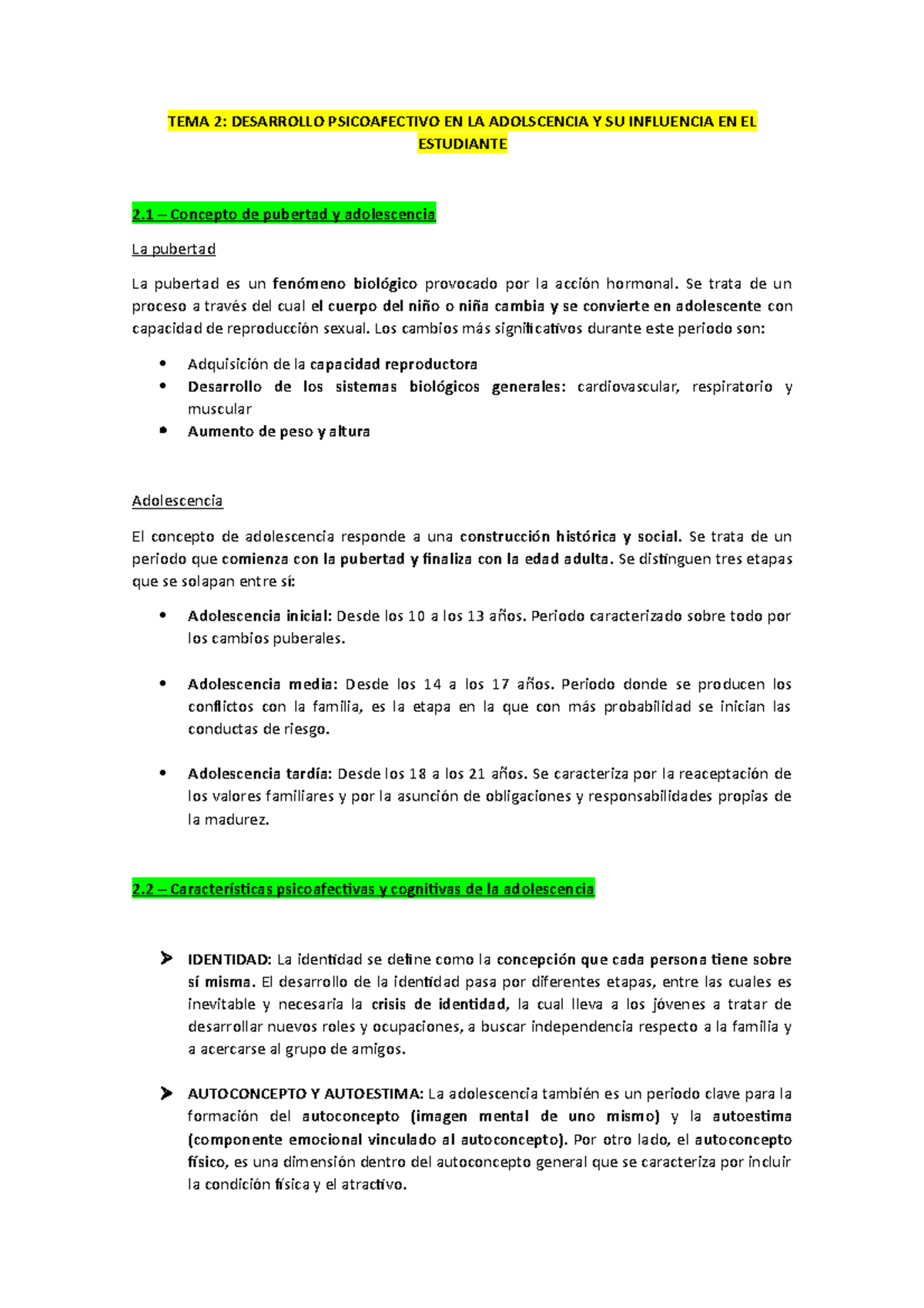 TEMA 2 - cddddd - TEMA 2: DESARROLLO PSICOAFECTIVO EN LA ADOLSCENCIA Y ...