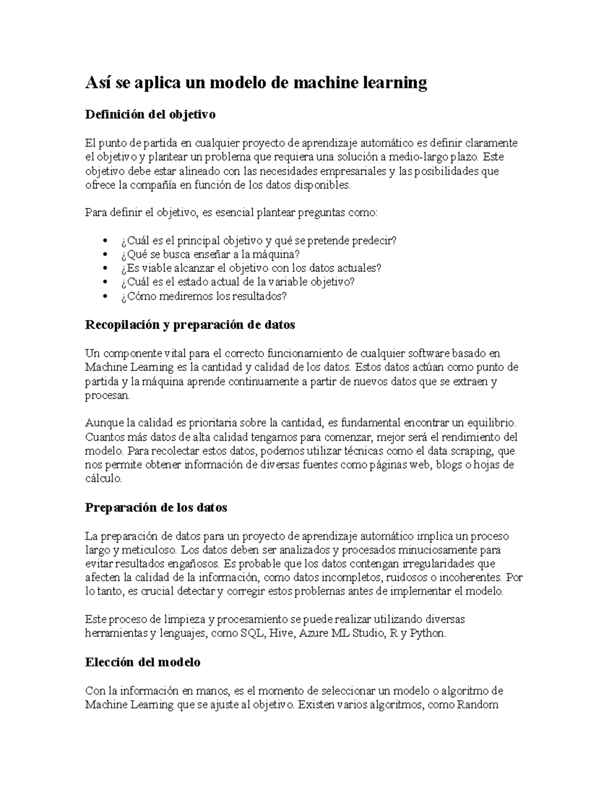 Machine learning - informe sobre la ia - Así se aplica un modelo de ...