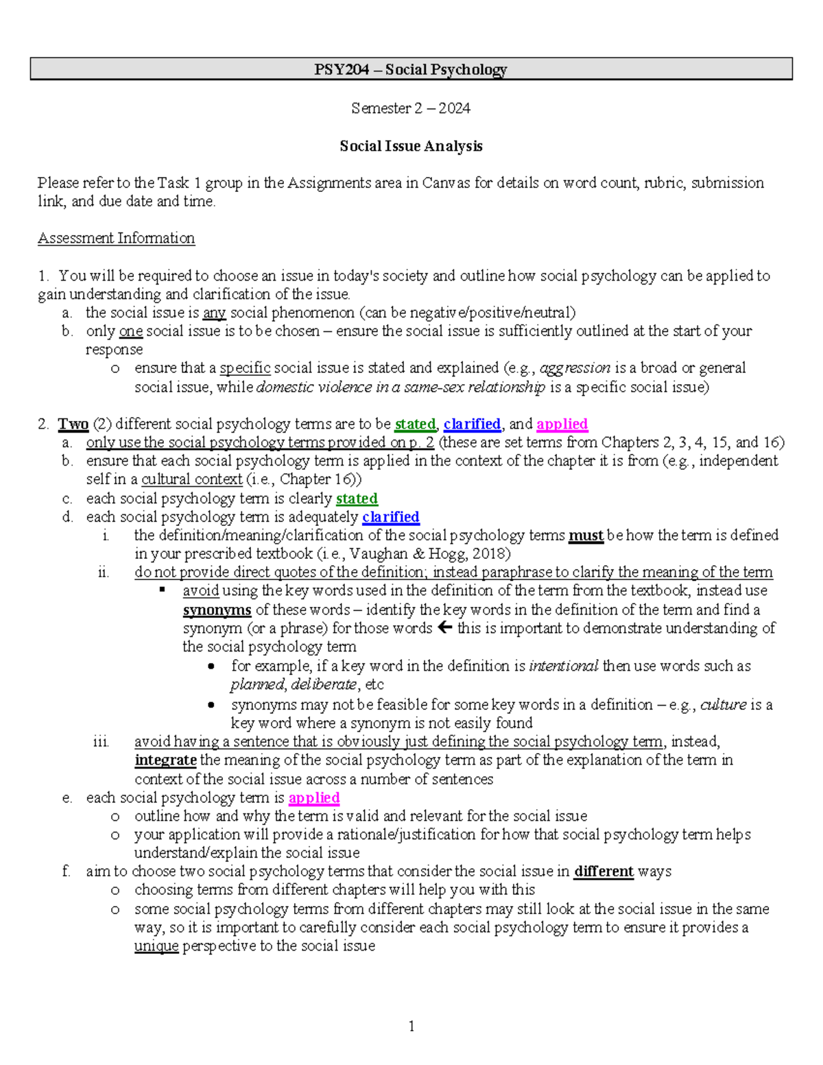 PSY204 - Task 1 - Social Issue Analysis - Information-2 - 1 PSY204 ...