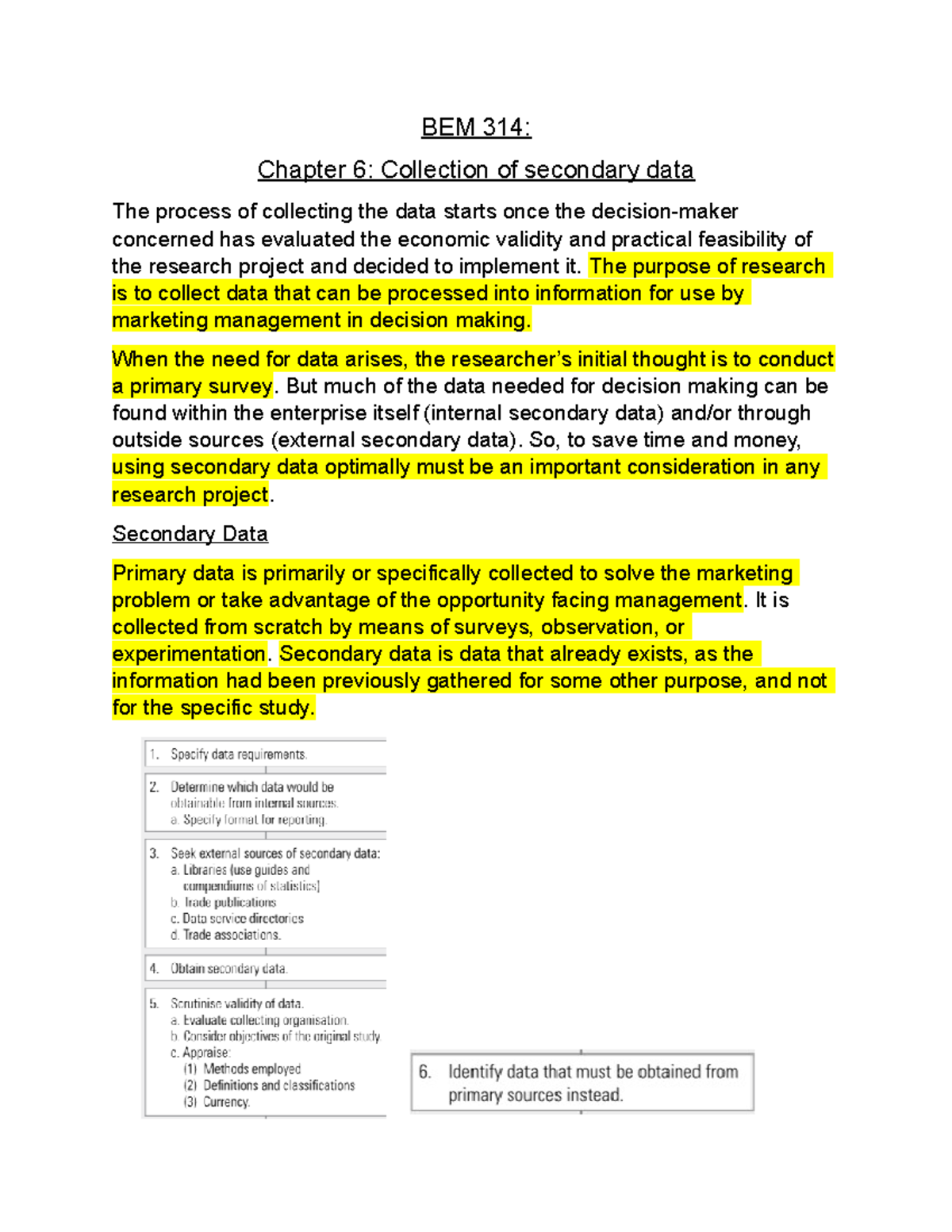 BEM 314 Chapter 6[2255] - BEM 314: Chapter 6: Collection of secondary data The process of ...