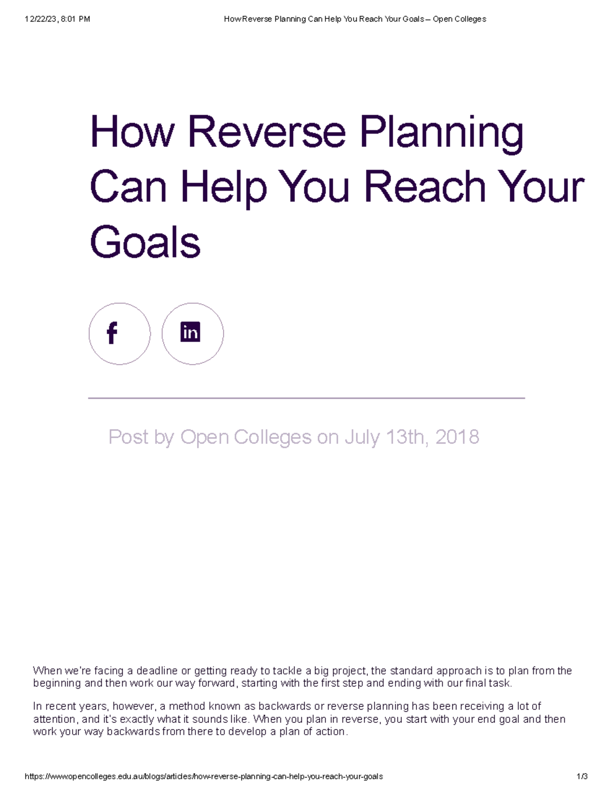 How Reverse Planning Can Help You Reach Your Goals – Open Colleges ...