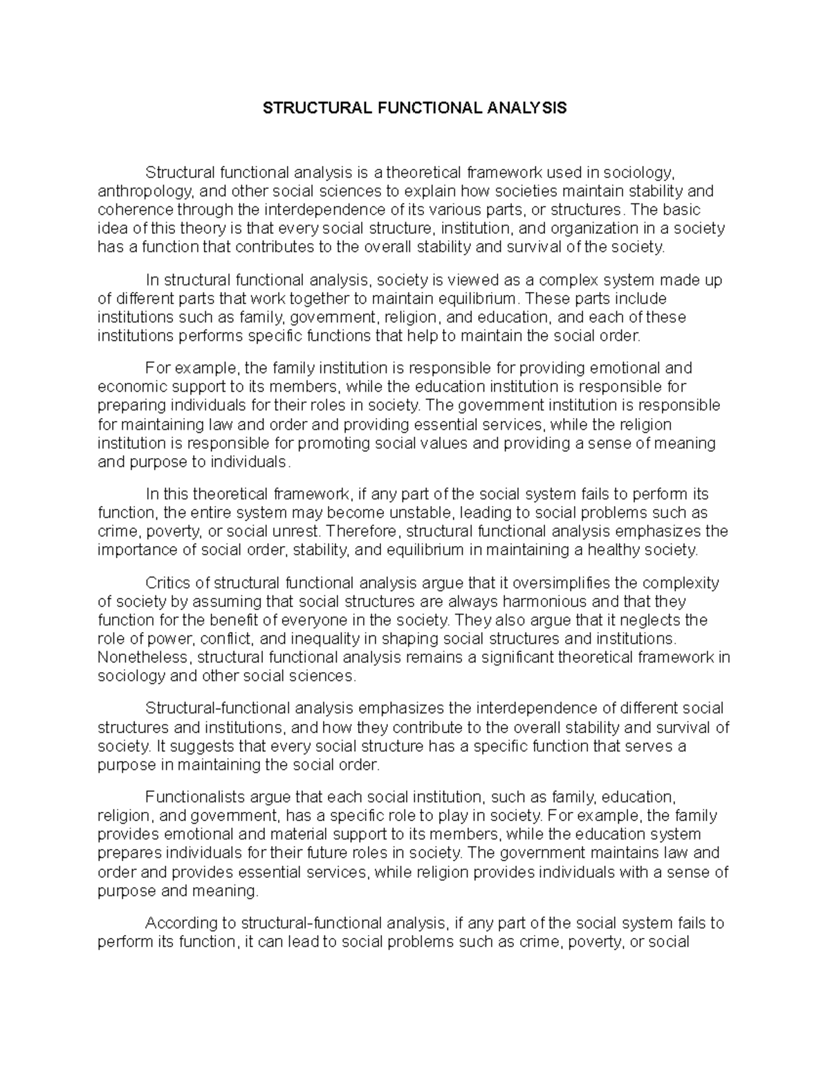 Structural Functional Analysis - STRUCTURAL FUNCTIONAL ANALYSIS ...