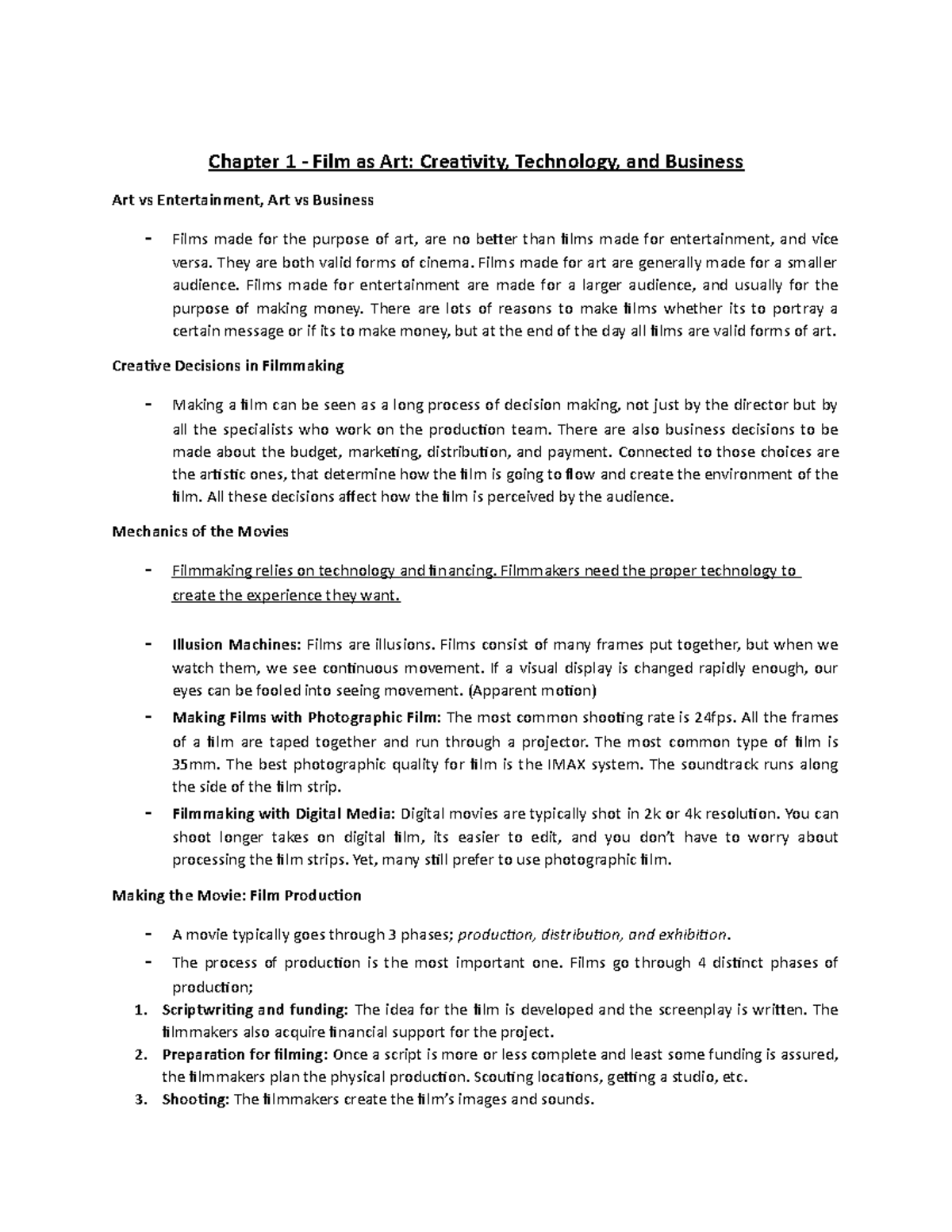 Film 1022 Textbook Notes - Chapter 1 - Film as Art: Creativity ...