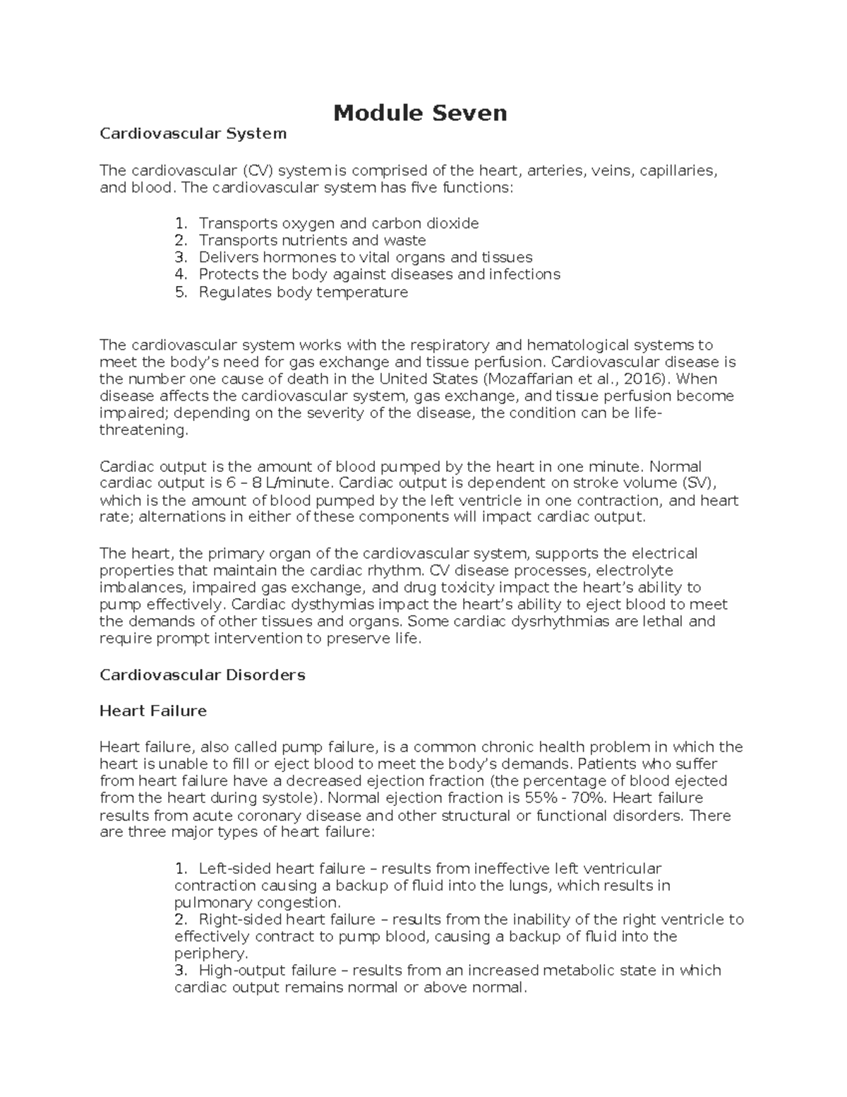 MDC 3 Modules 7-10 Readings - Module Seven Cardiovascular System The ...