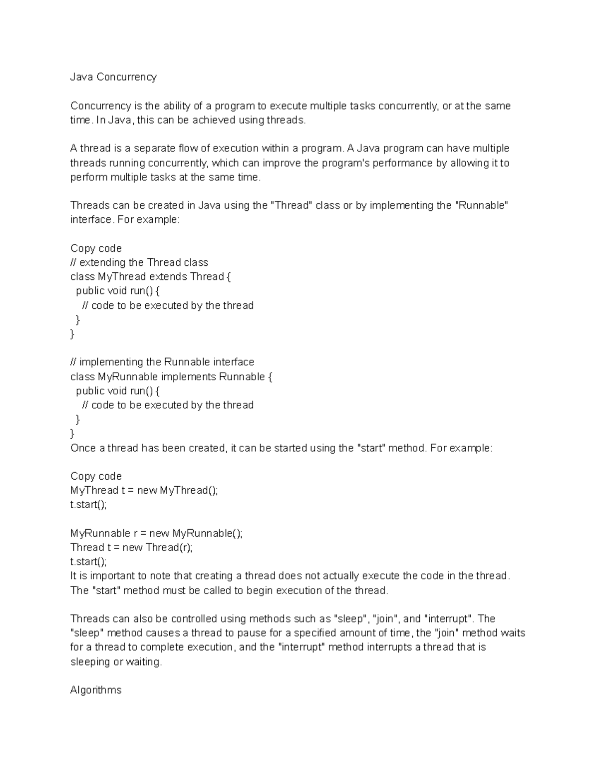 ComputerScienceNotes3 - Java Concurrency Concurrency is the ability of ...