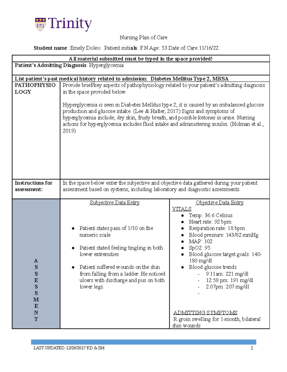 Emely's care plan # 2- 2nd - Nursing Plan of Care Student name: Emely ...
