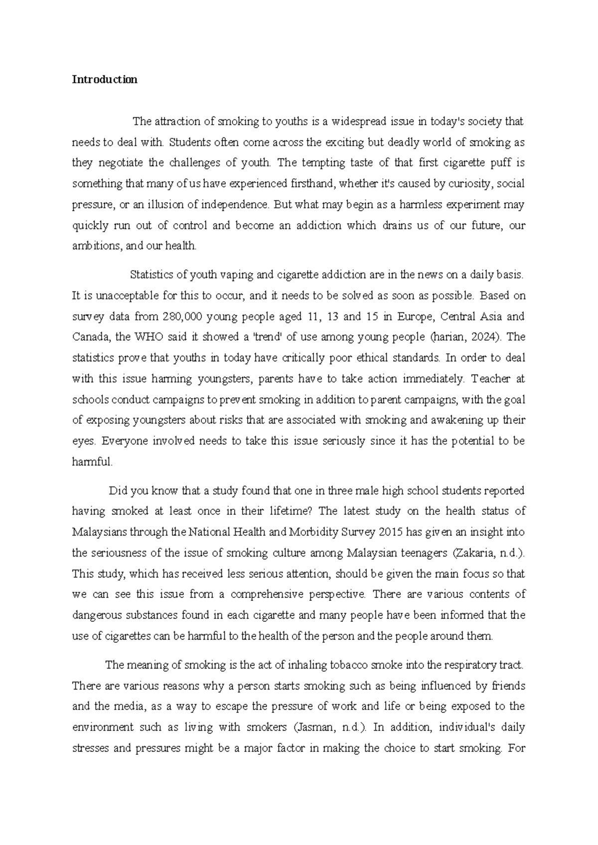 Introduction LIB - Introduction The attraction of smoking to youths is ...