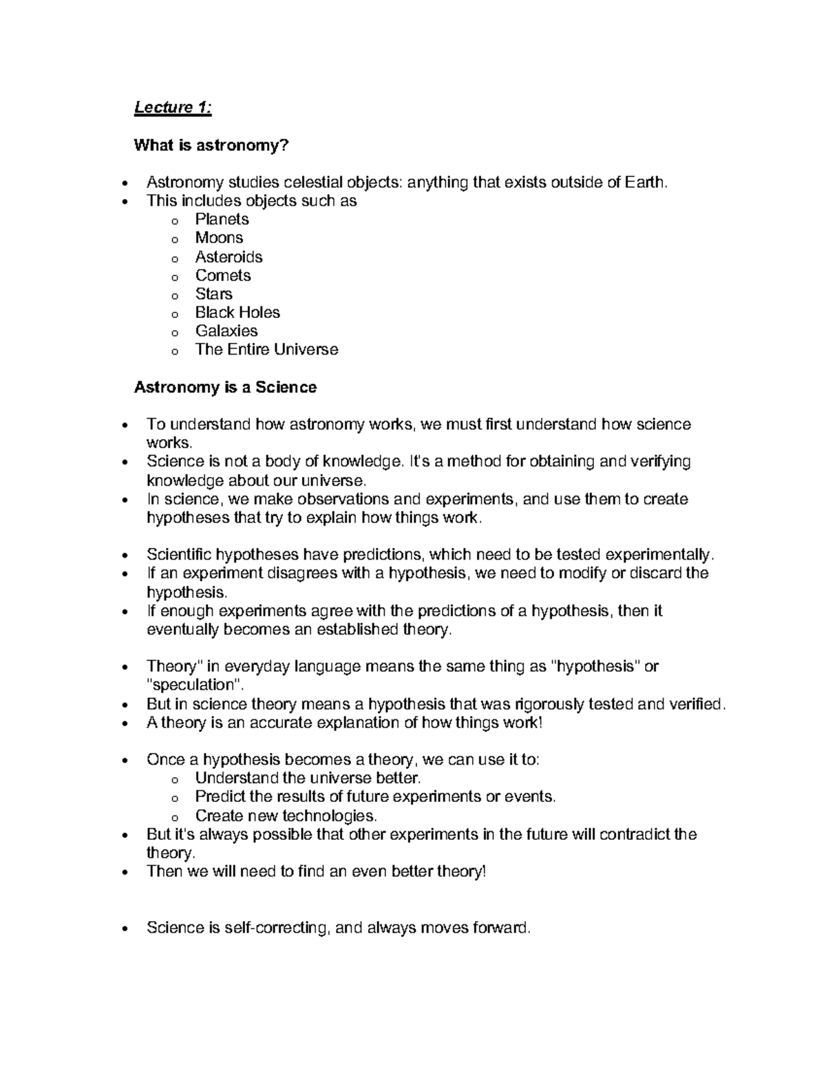 Astro Study Sheet - Exam 1 - Lecture 1: What is astronomy? • Astronomy ...