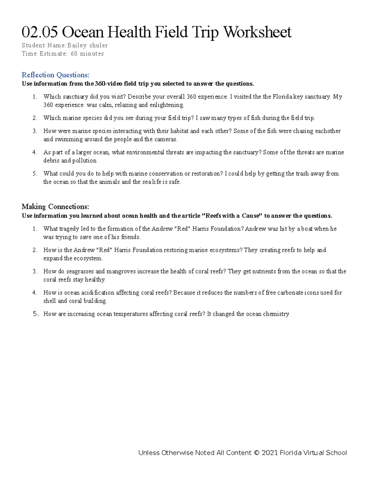 02 05 worksheet $ - 02 Ocean Health Field Trip Worksheet Student Name ...
