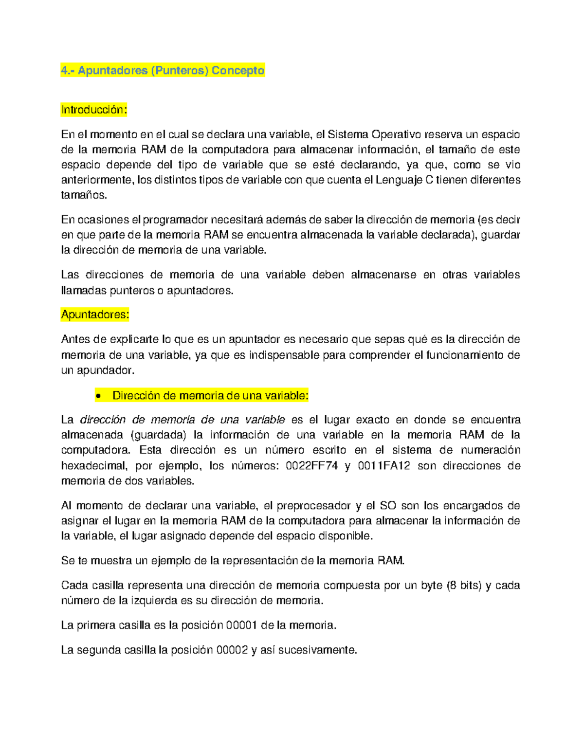 4 Apuntadores (Punteros) Conceptos - 4.- Apuntadores (Punteros ...