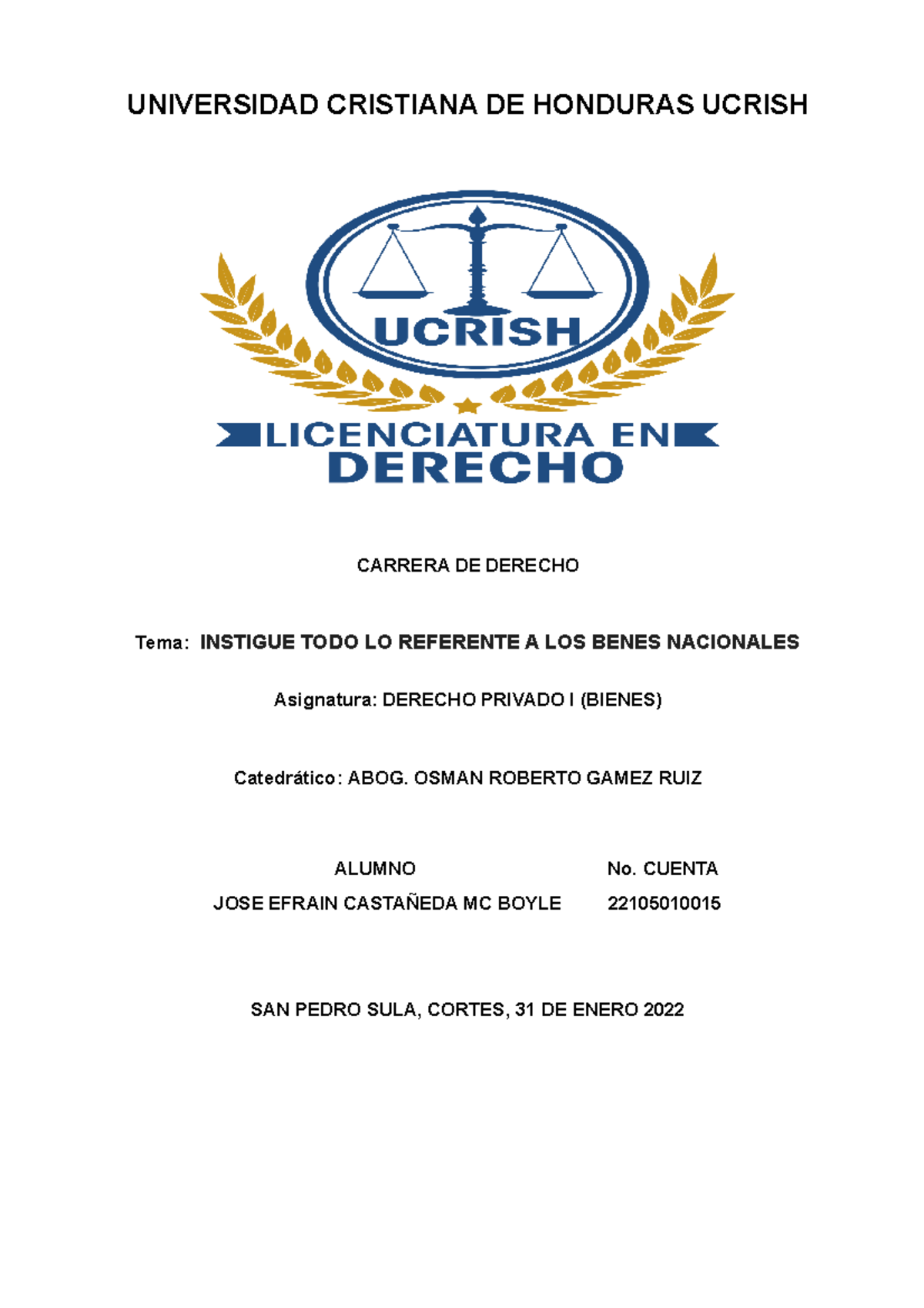 Jose Efrain Castañeda Bienes Nacionales - UNIVERSIDAD CRISTIANA DE ...
