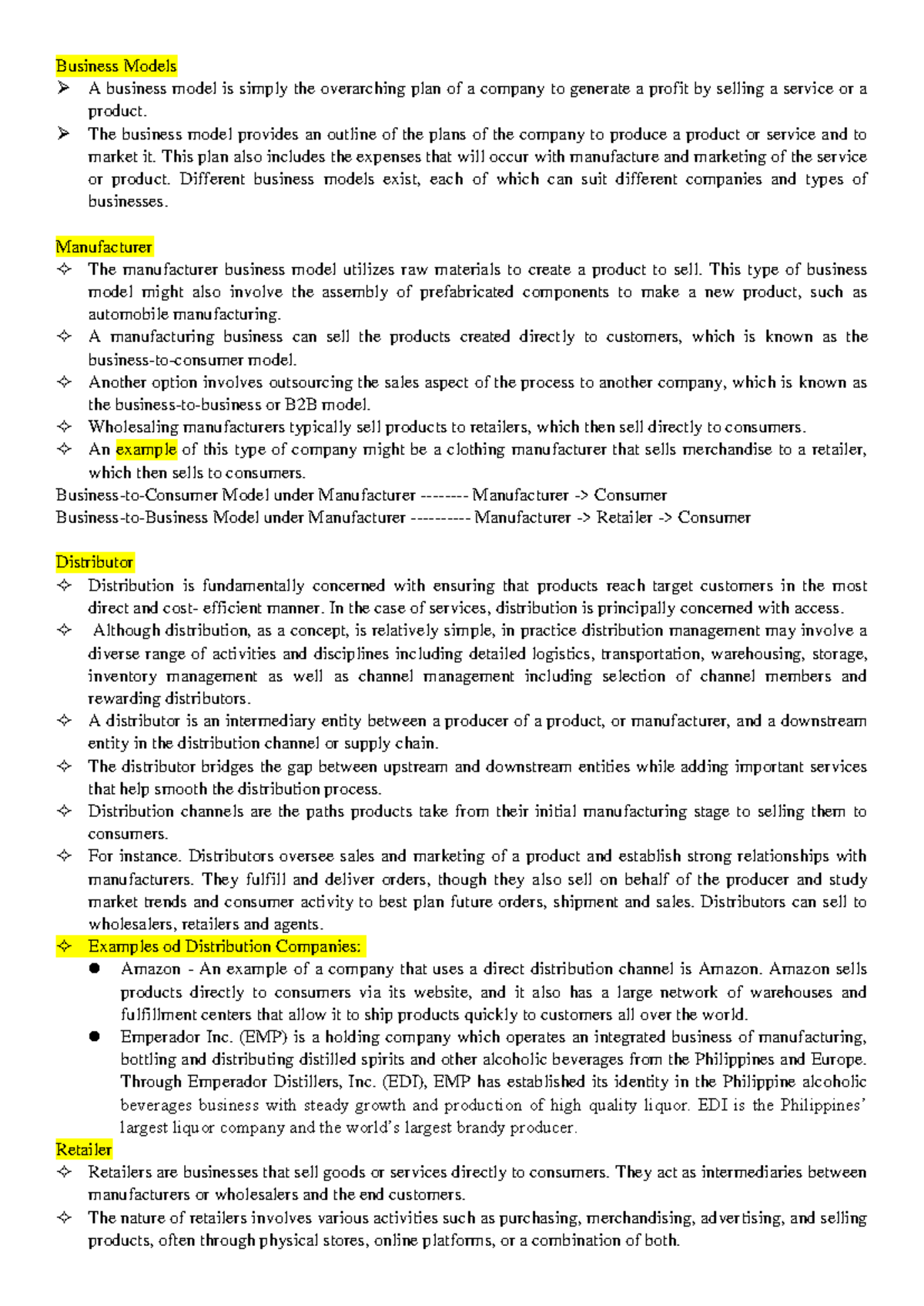 Business Models Part 1 - Business Models A business model is simply the ...
