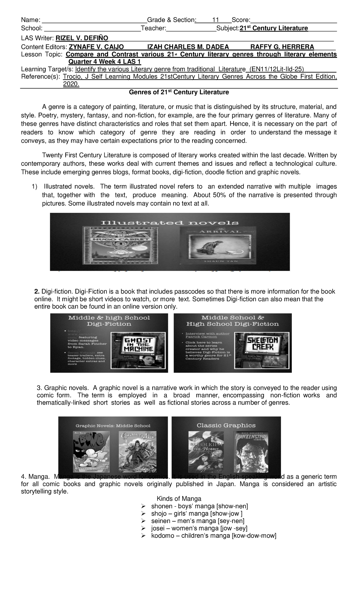 21st Century Literature From Philippines And The World Quarter 4 Week 4 