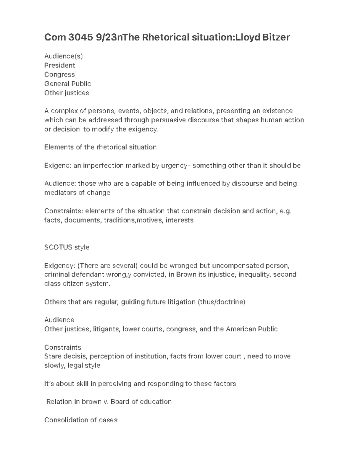 Com 3045 9:23n The Rhetorical situation:Lloyd Bitzer - COM 3045 ...