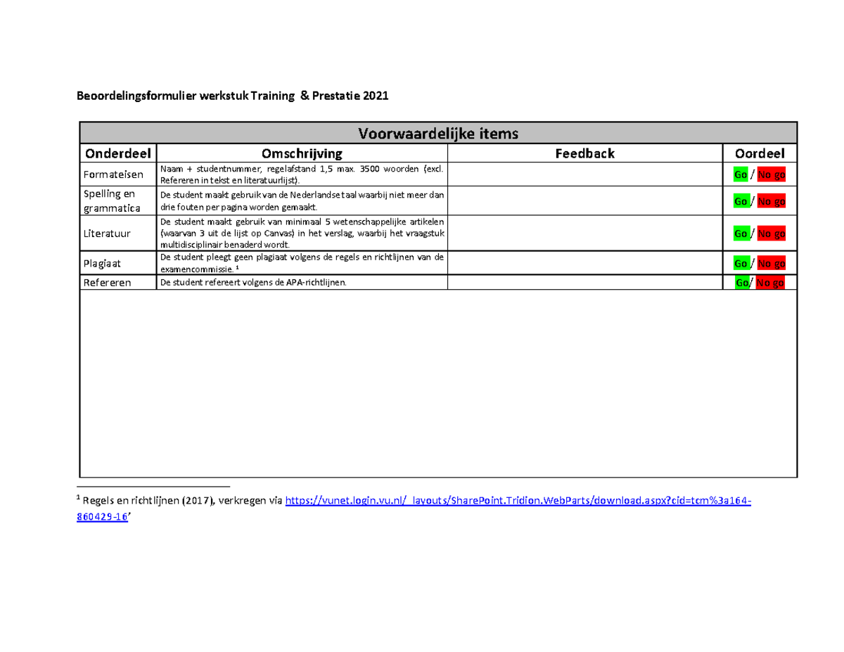 Beoordelingsformulier werkstuk stoplicht - Beoordelingsformulier ...