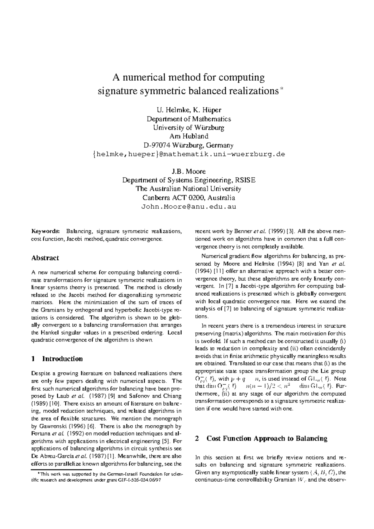 A Numerical Method For Computing Signature Symmetric Balanced