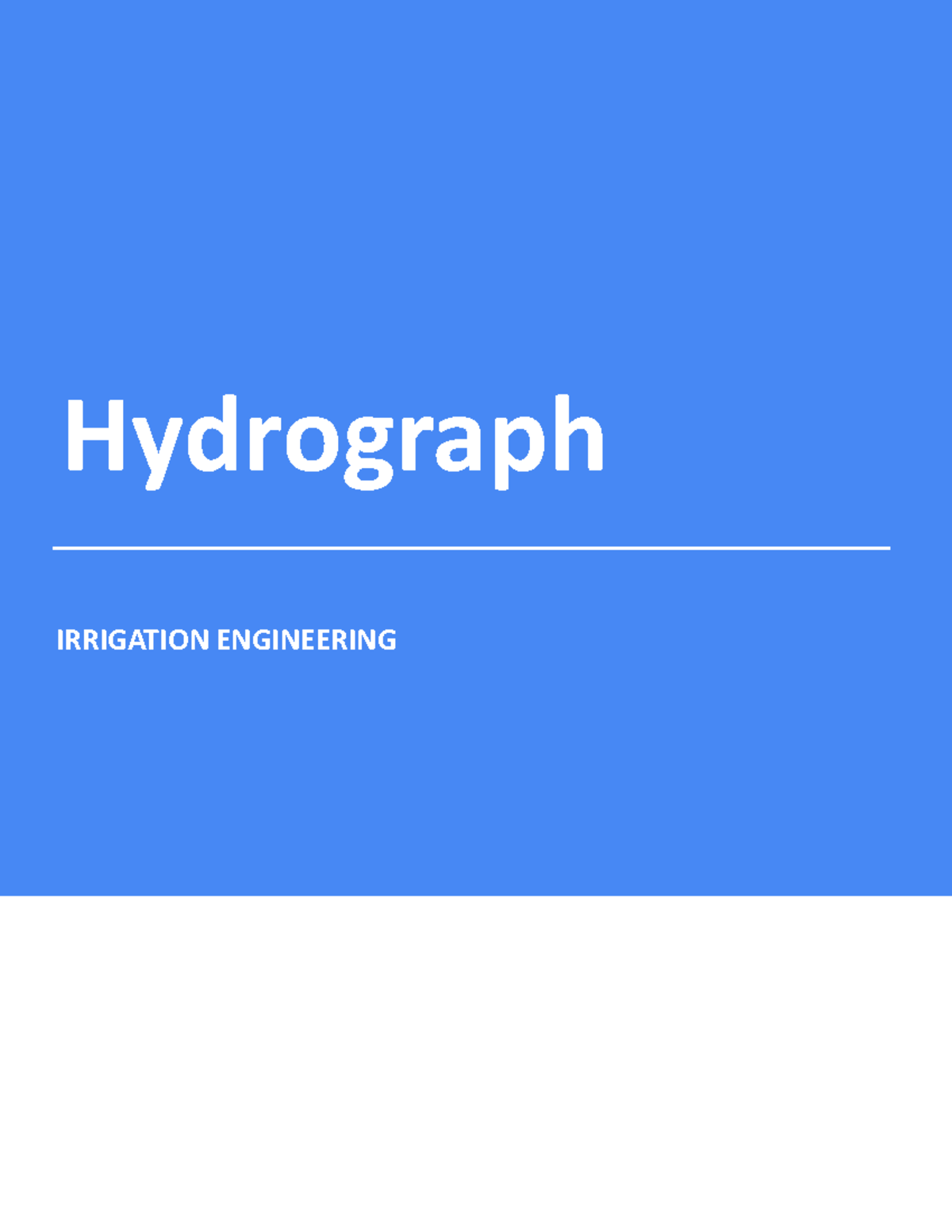 Hydrograph - Understand the various component of hydro graphs and able to estimate the run - Studocu
