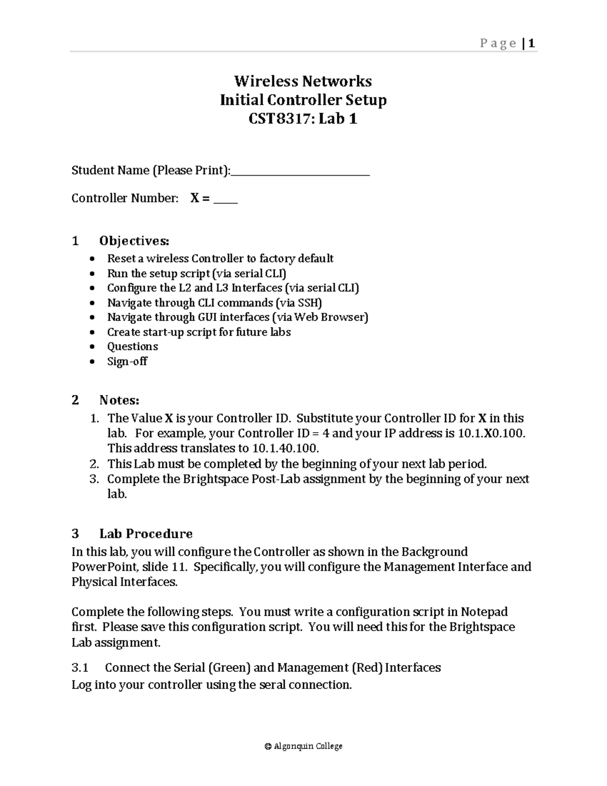 CST Lab 1 Controller Setup - Wireless Networks Initial Controller Setup CST83 17 : Lab 1 Student ...