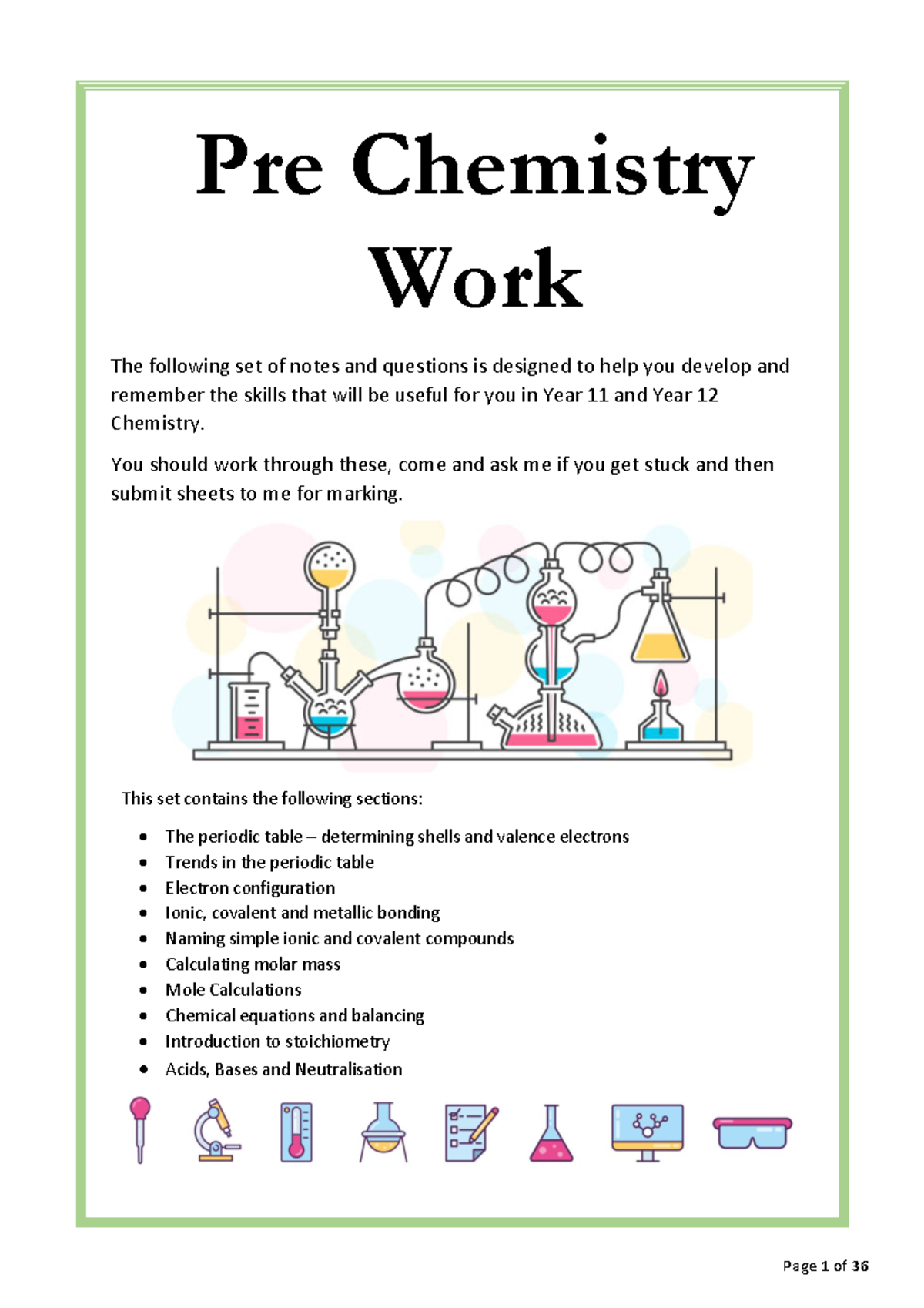 Pre Chemistry Worksheet - Pre Chemistry Work The following set of notes ...