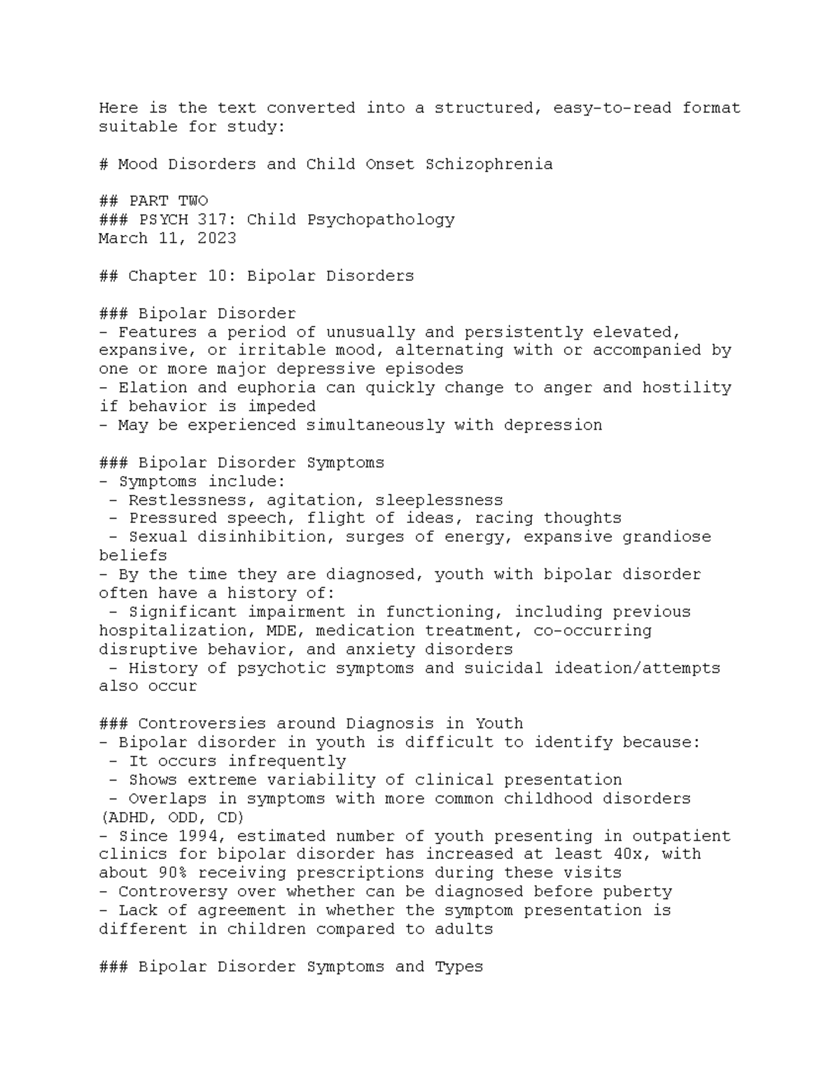 Study Notes Bipolar Disorder and COS - Here is the text converted into ...