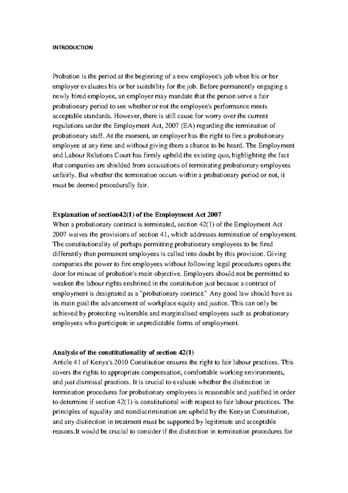 Helga& Osman Labour LAW - INTRODUCTION Probation is the period at the ...