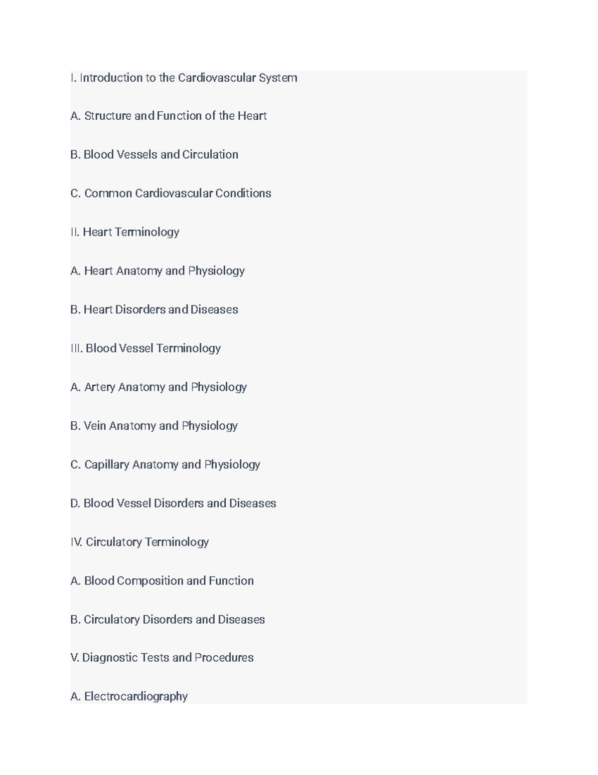 Medical Terminology - I. Introduction to the Cardiovascular System A ...