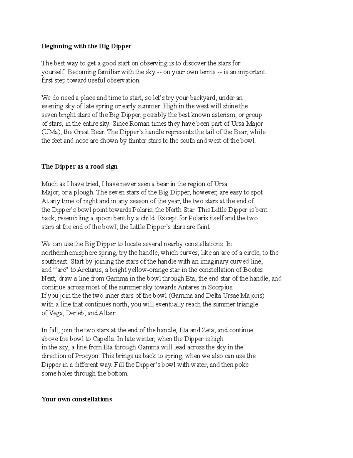 Beginning with the Big Dipper - Becoming familiar with the sky - on ...