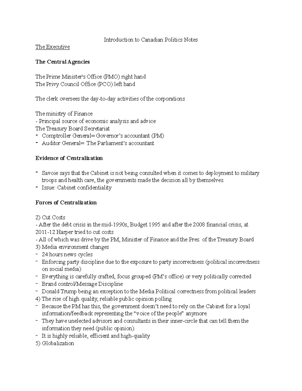 Intro. Canadian Politics Notes - Introduction to Canadian Politics ...