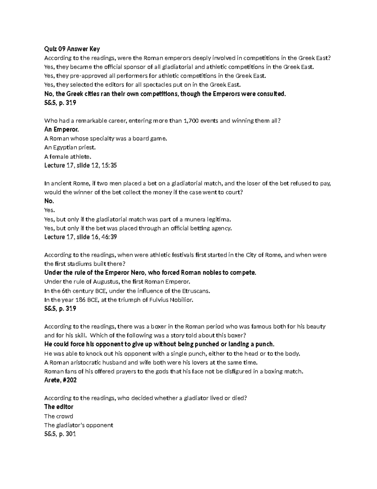 Quiz 9 Answer Key - Quiz 09 Answer Key According to the readings, were ...